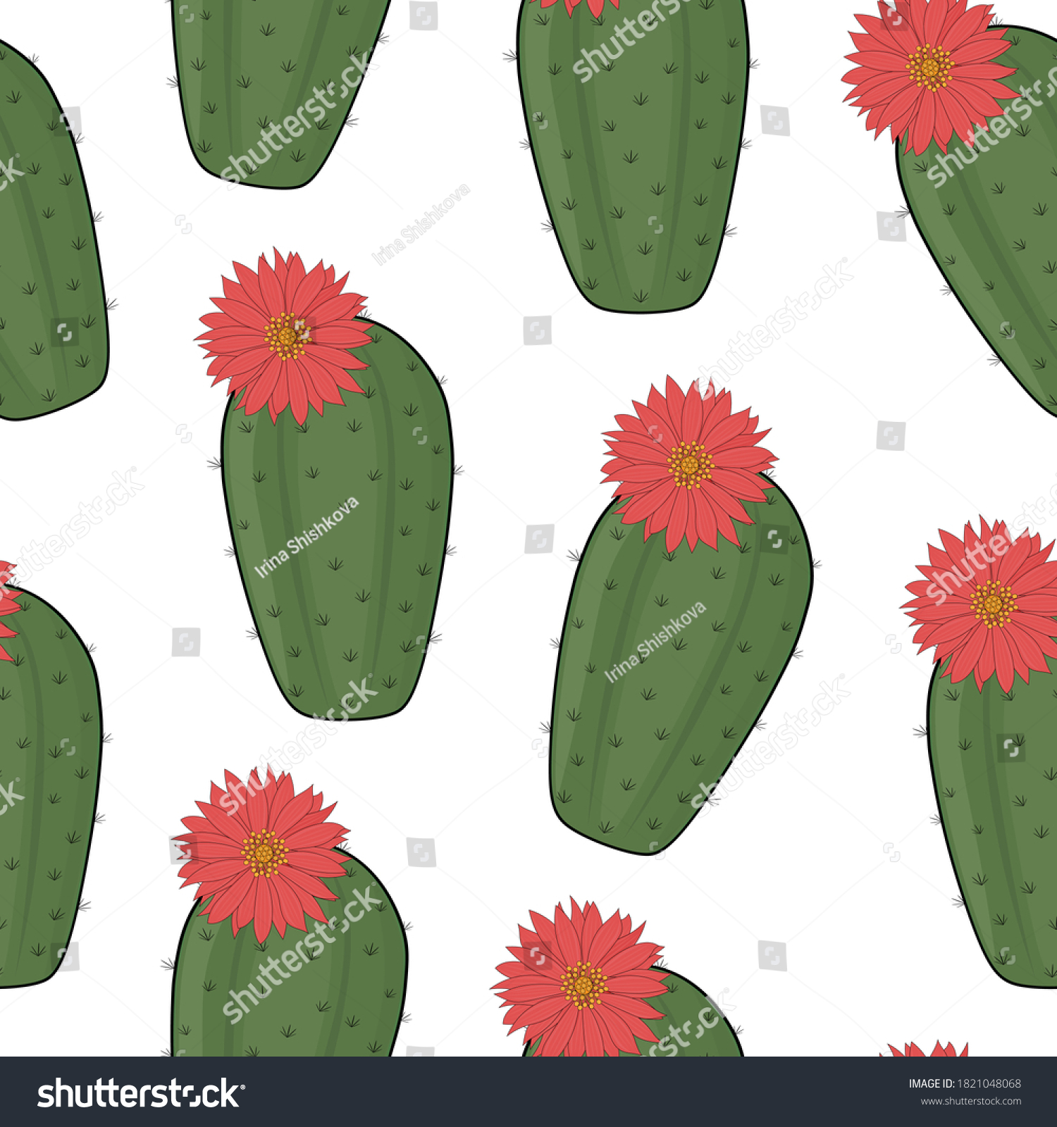 Seamless Pattern Cactus Flowers Vector Illustration Stock Vector ...