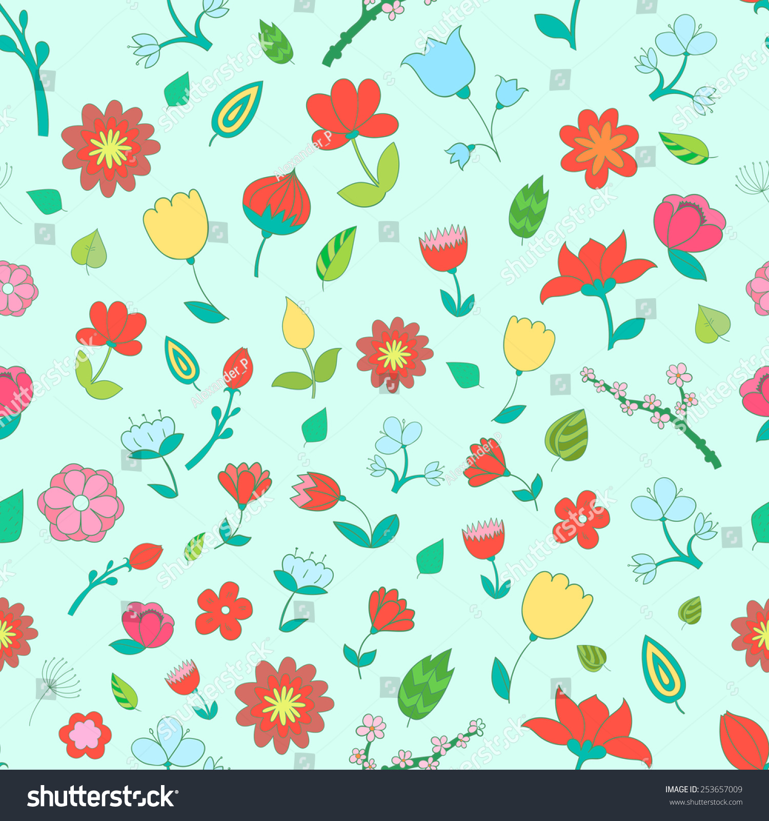 Seamless Pattern Color Flowers Vector Illustration Stock Vector ...