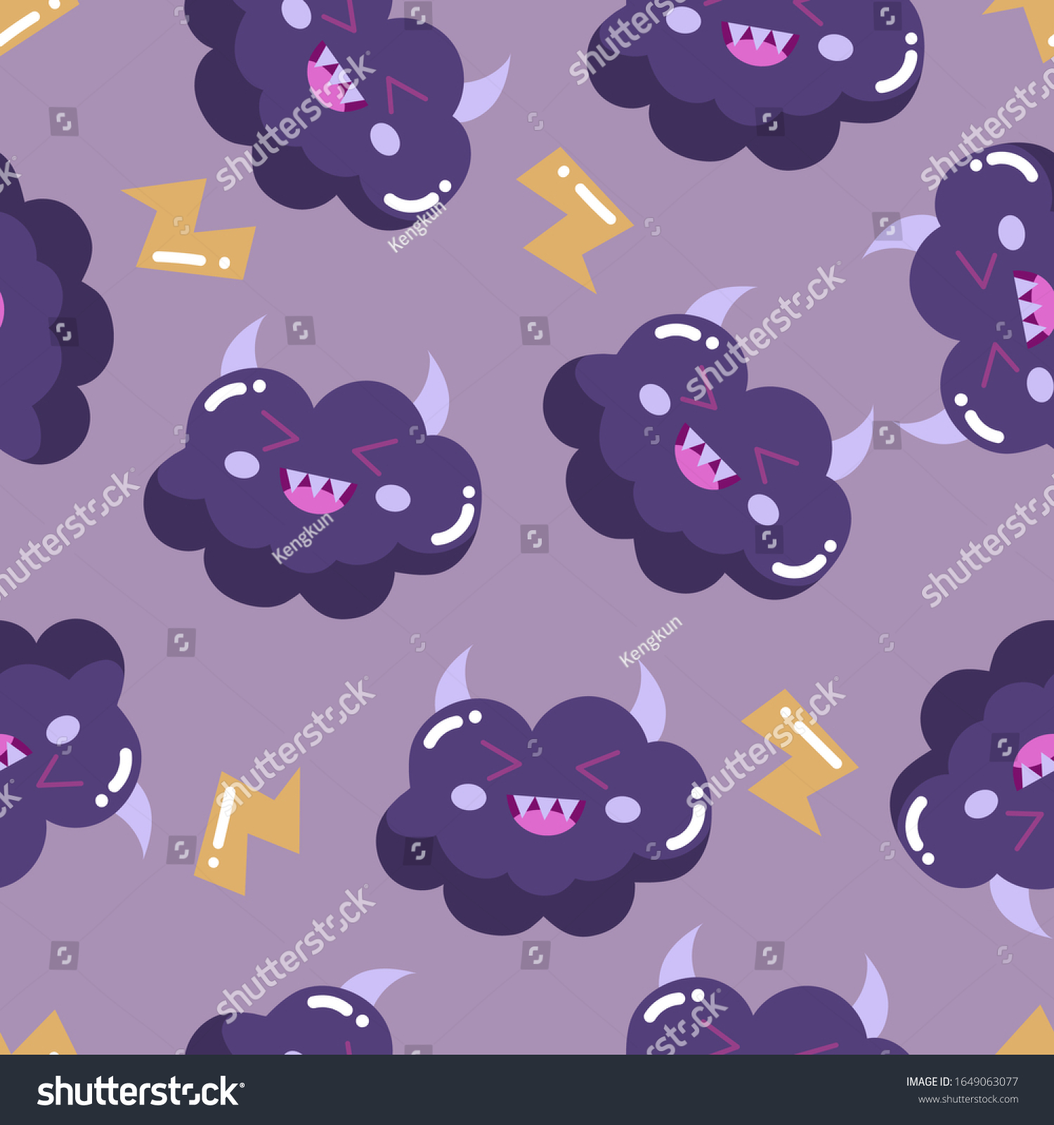 Seamless Pattern Cute Cloud Lightning Cartoon Stock Vector (Royalty ...