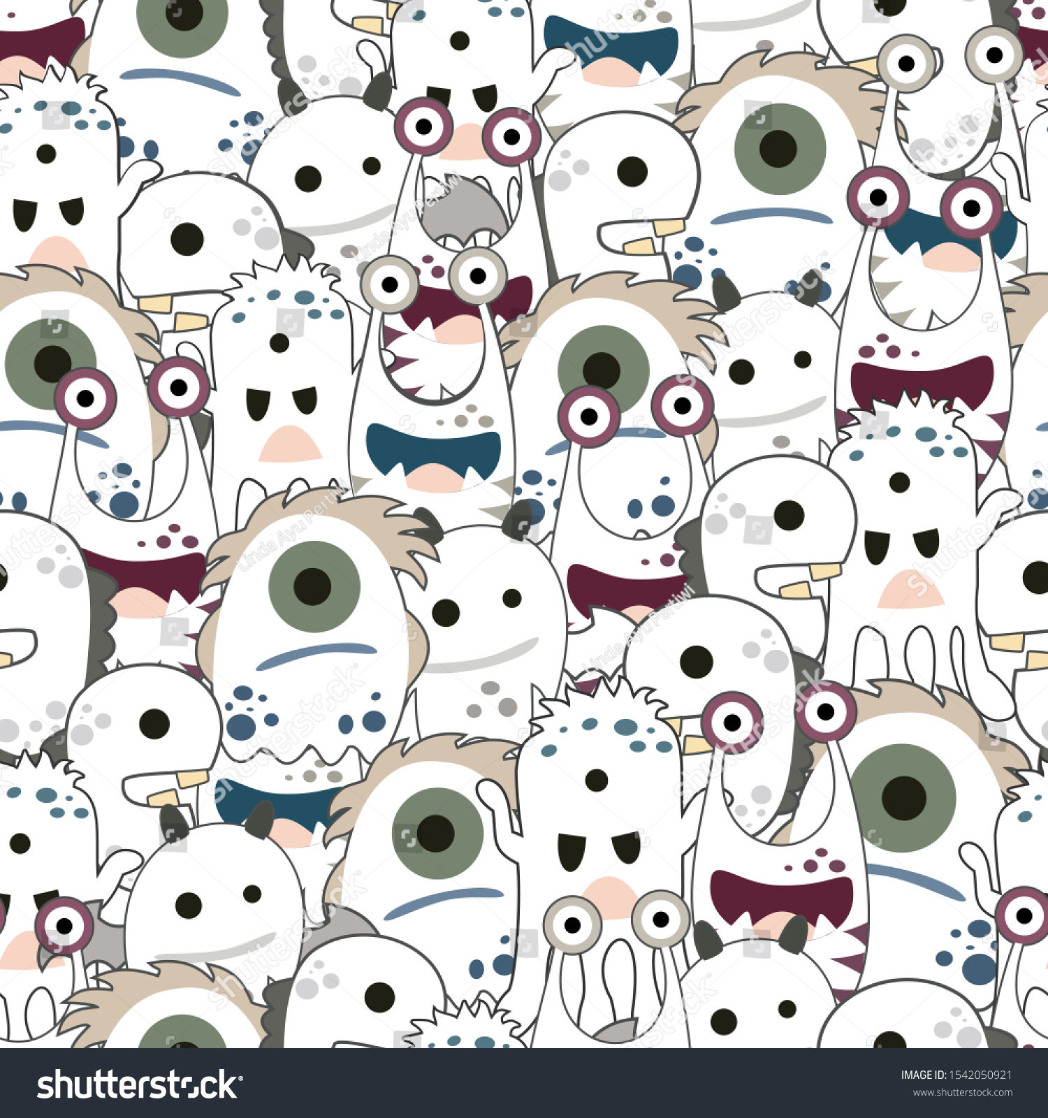 Seamless Pattern Cute Monsters Cartoon Background Stock Vector (Royalty ...