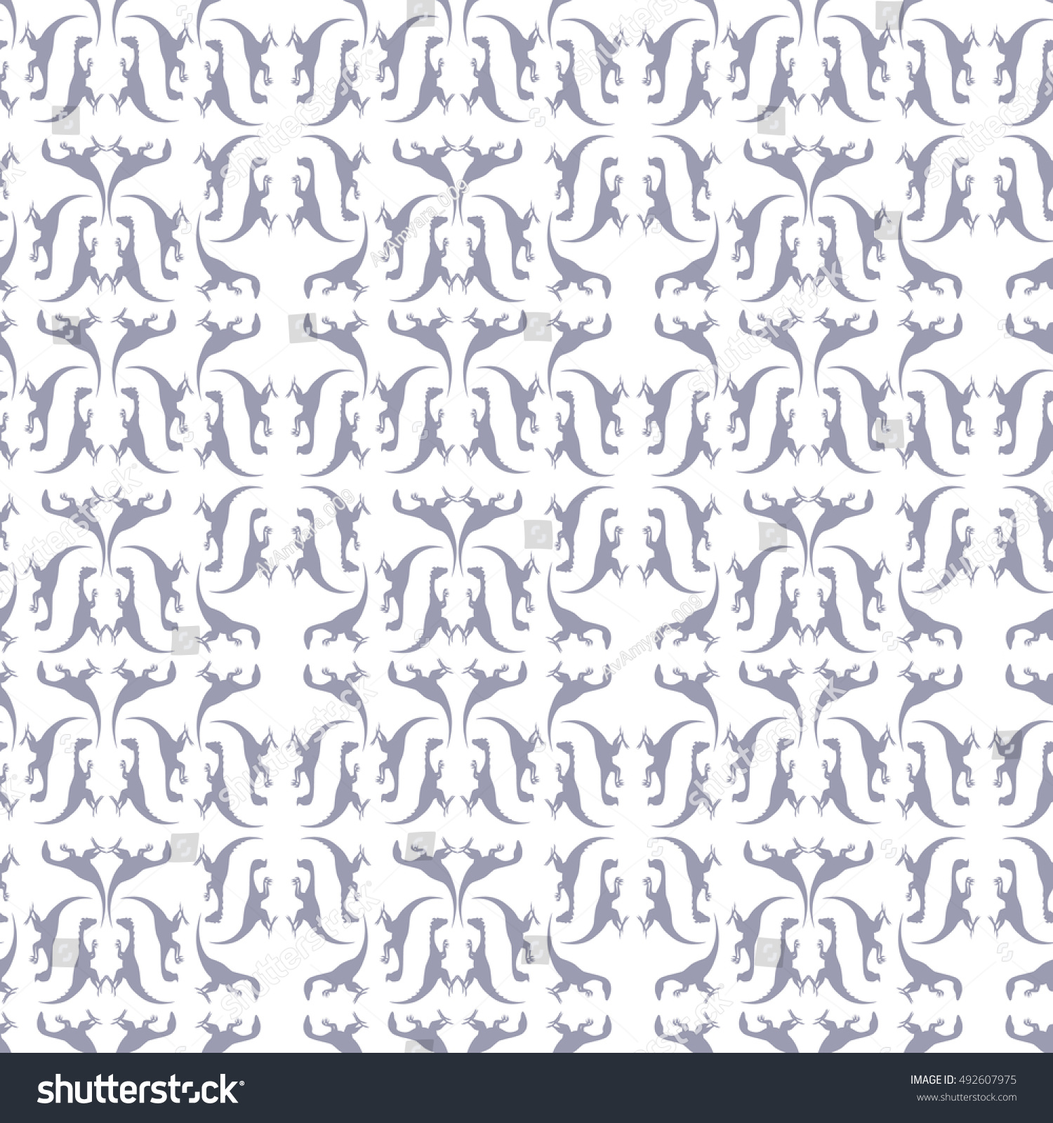 Seamless Pattern Dino Raptor Mono Stock Vector (Royalty Free) 492607975 ...