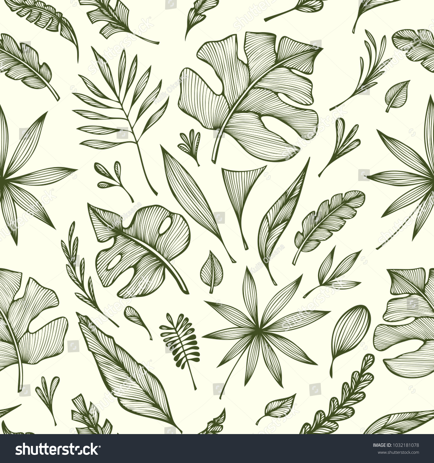 Seamless Pattern Hand Draw Structure Leaves Stock Vector Royalty Free