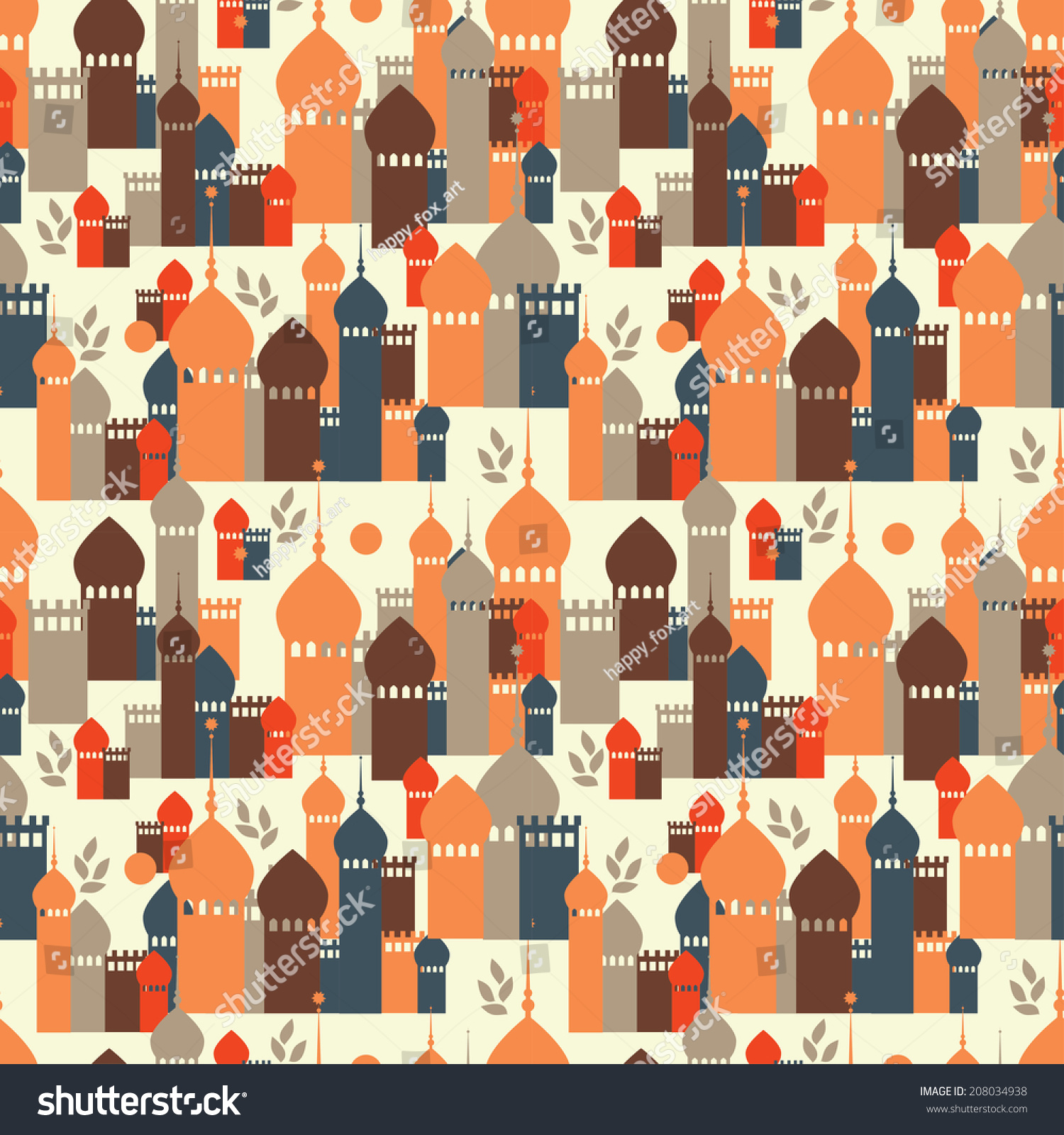 Seamless Pattern Orient Buildings Vector Illustration Stock Vector ...