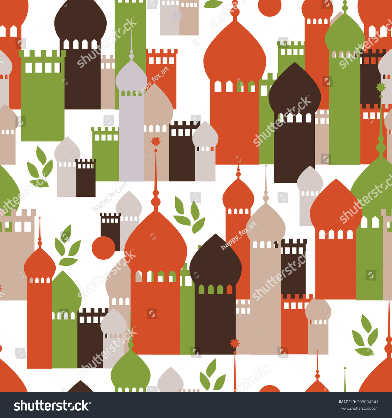 Seamless Pattern Orient Buildings Vector Illustration Stock Vector ...