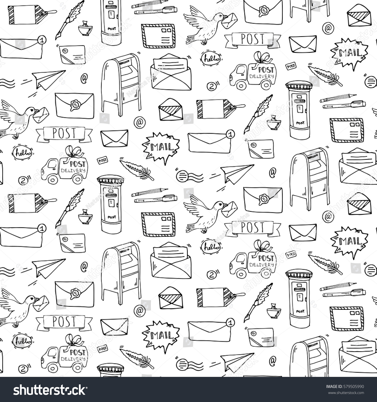 Seamless Pattern Hand Drawn Doodle Postal Stock Vector 579505990 ...