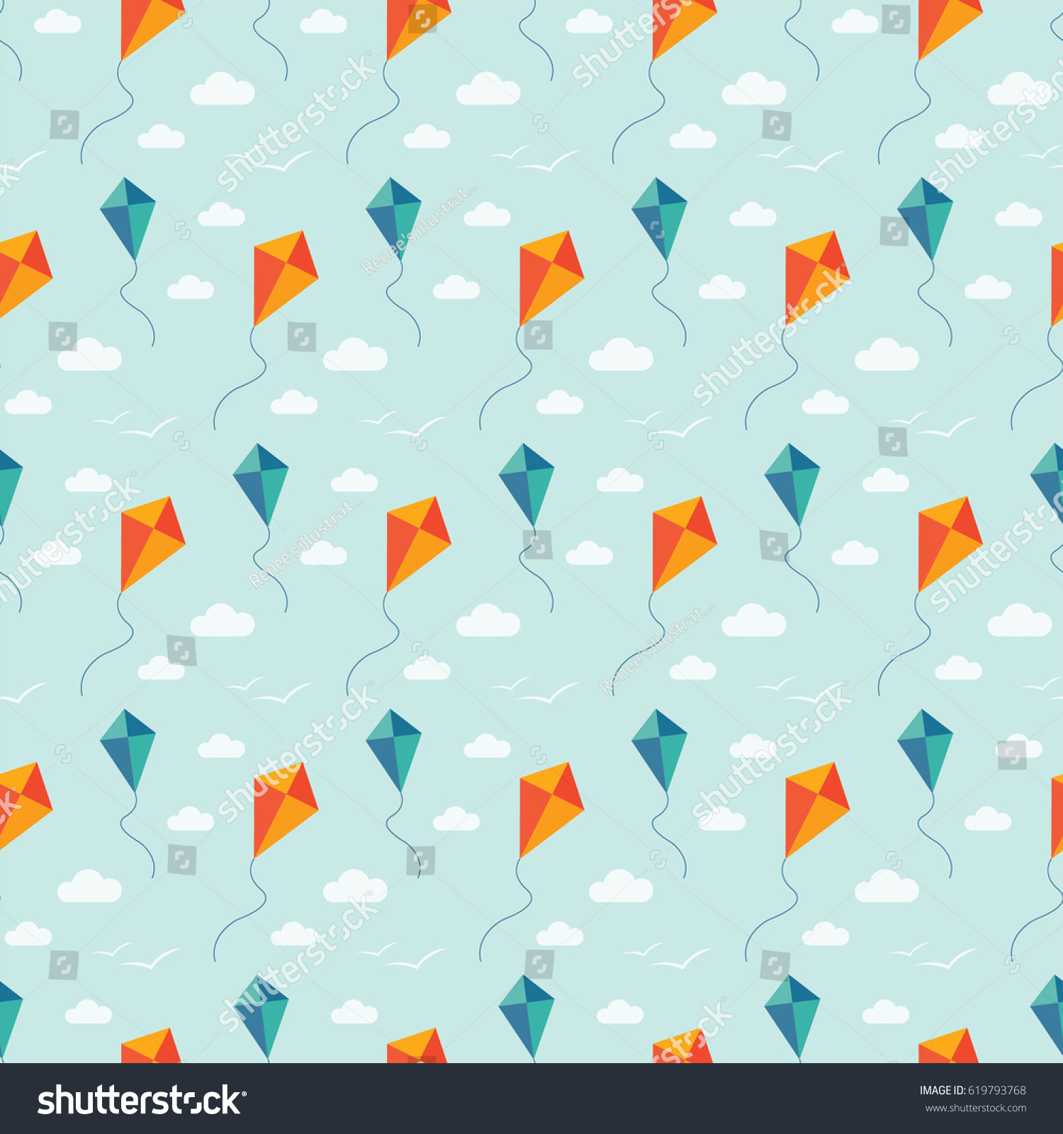 Seamless Pattern Kite Cloud Air On Stock Vector (Royalty Free) 619793768