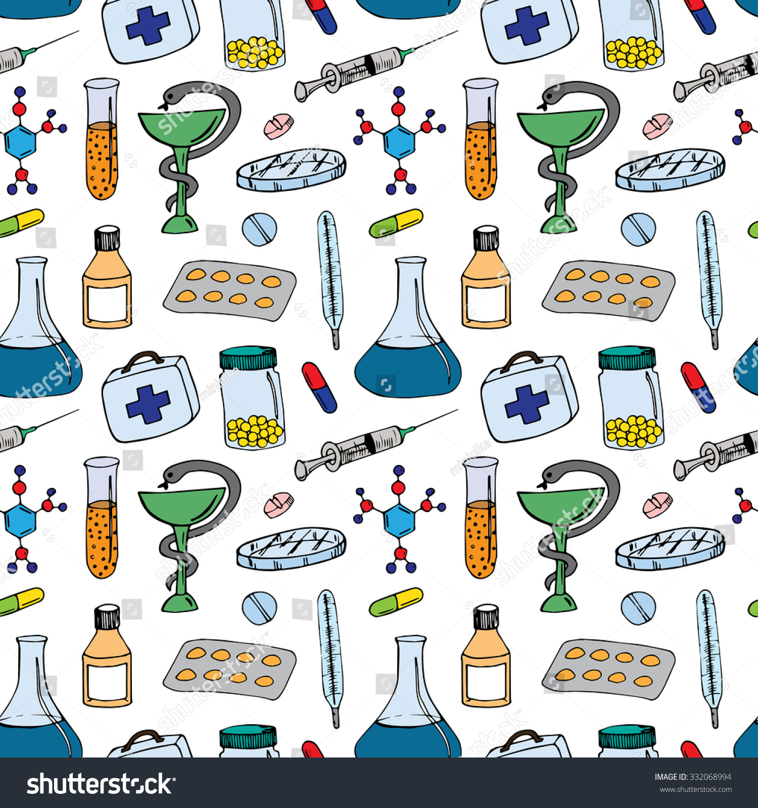 Seamless Pattern Different Pharmacy Objects Hand Stock Vector (Royalty ...