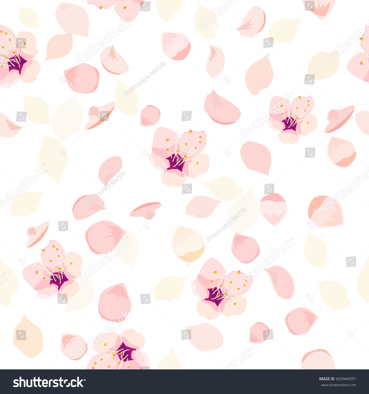 Seamless Pattern Sakura Falling Petals Vector Stock Vector (Royalty ...