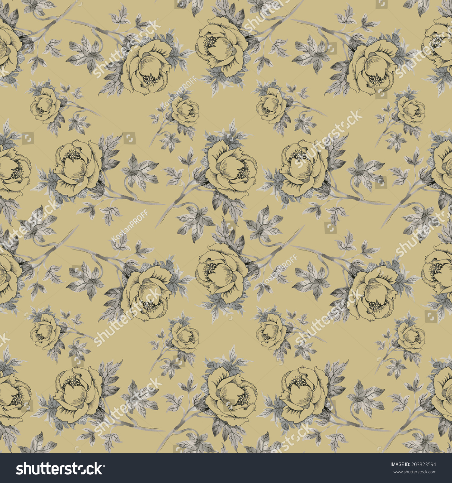 Seamless Pattern Pencil Drawing Roses On Stock Vector (Royalty Free ...