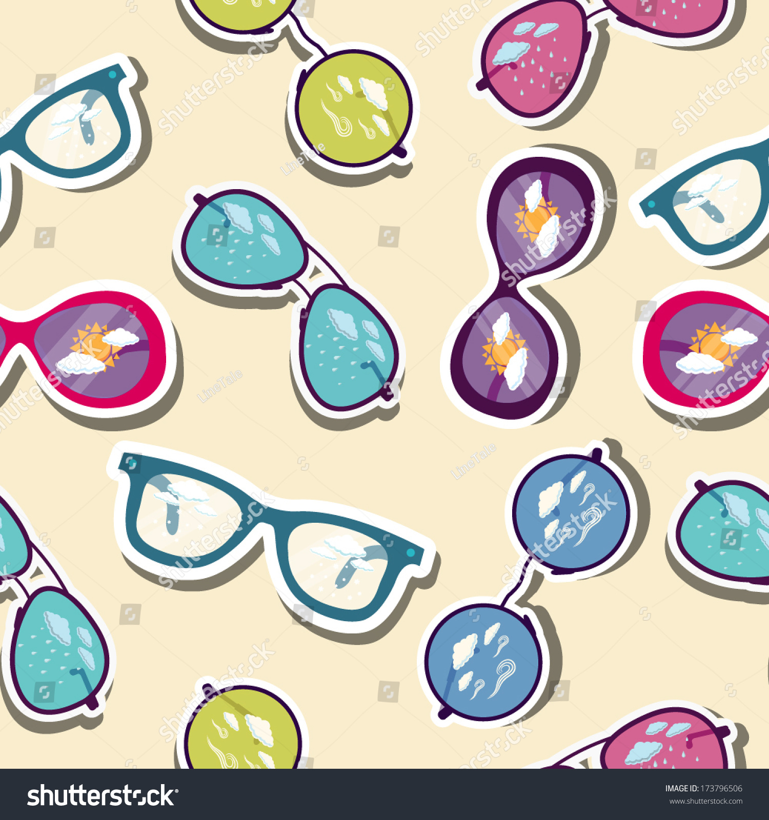 Seamless Pattern Retro Glasses Vector Illustration Stock Vector ...
