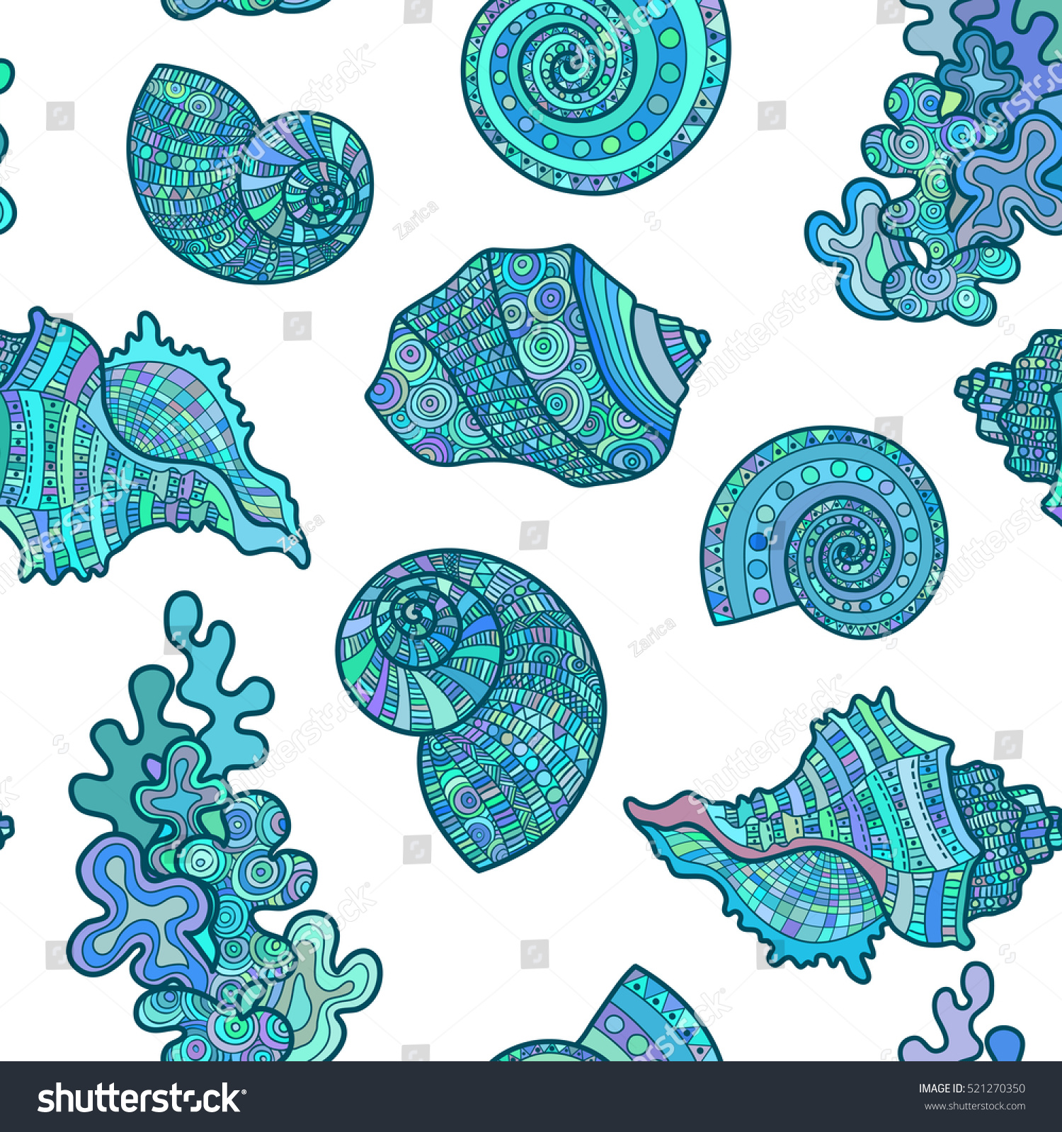 Seamless Pattern Sea Shell Vector Illustration Stock Vector Royalty