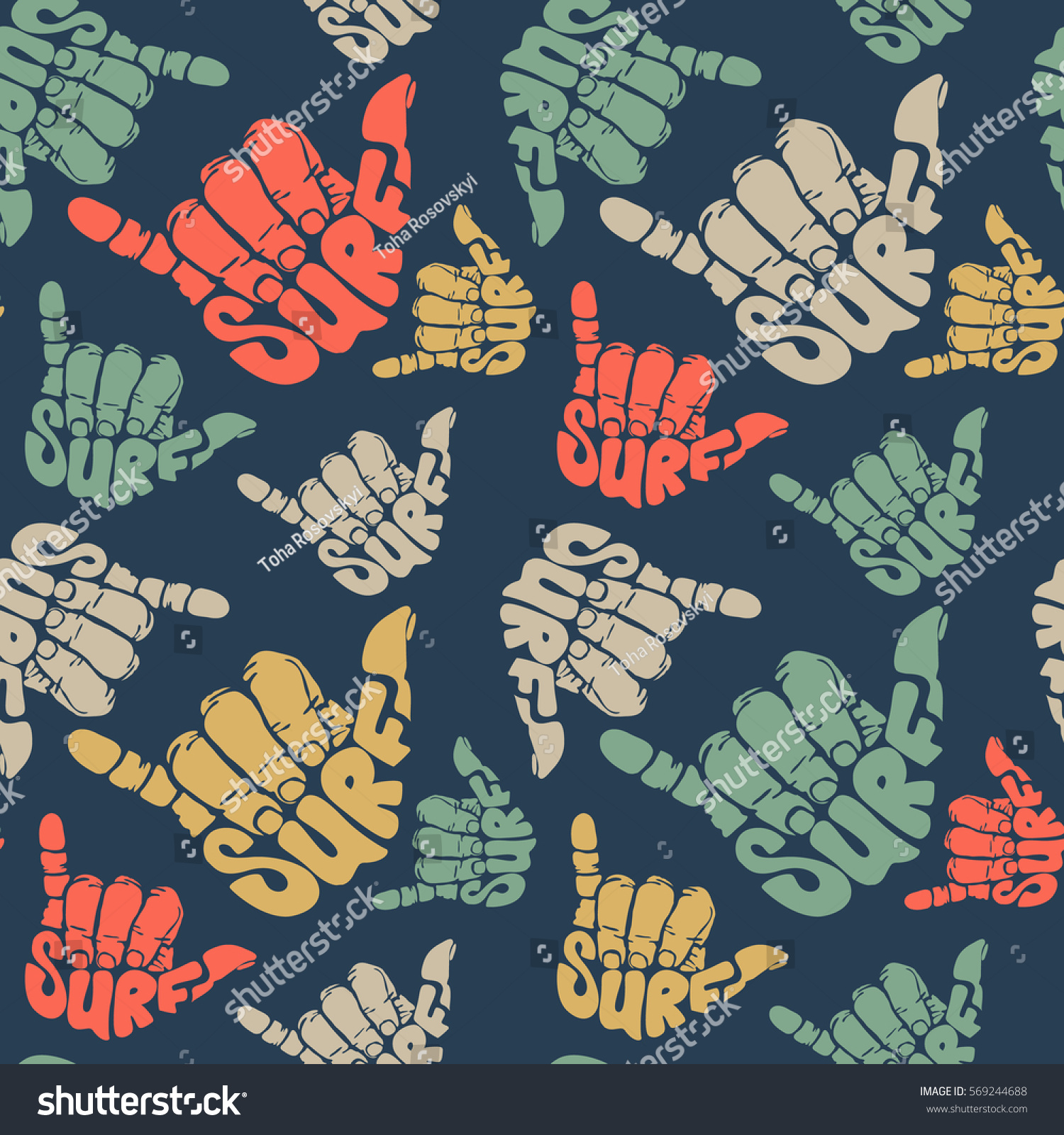 Seamless Pattern Surfing Hand Sign: vector de stock (libre de regalías ...