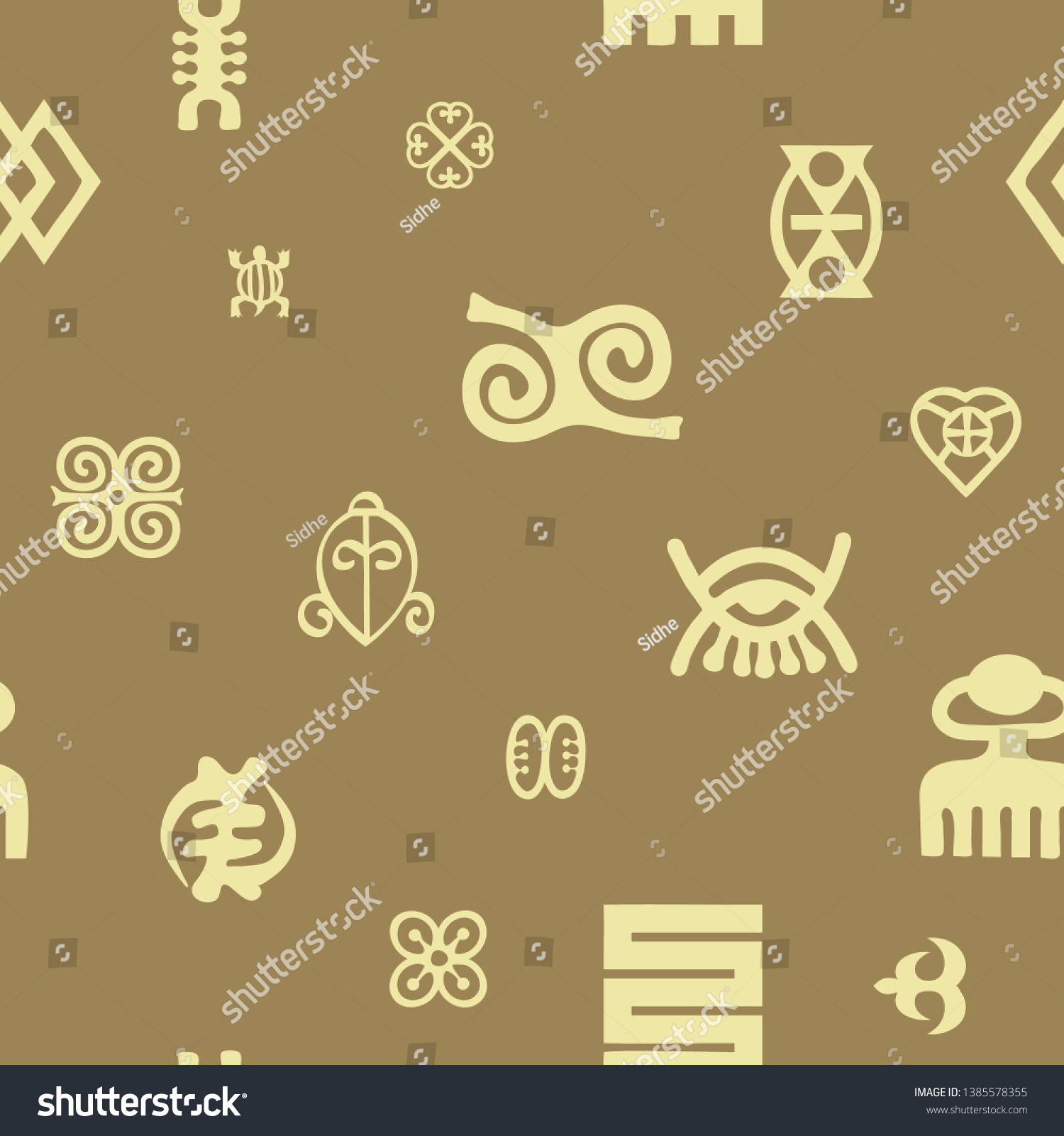 Seamless Pattern Adinkra Symbols Stock Vector (Royalty Free) 1385578355