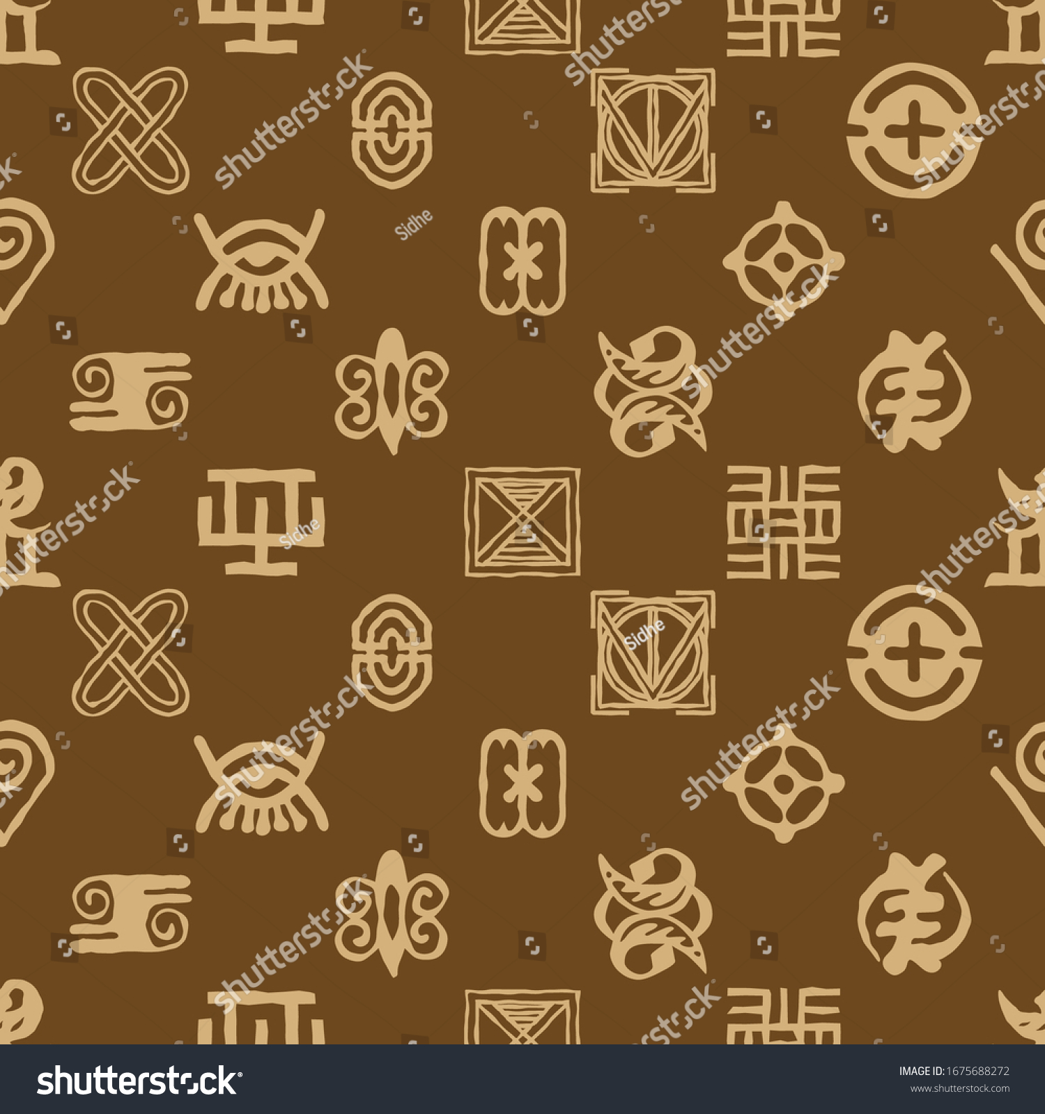 Seamless Pattern Adinkra Symbols Stock Vector (Royalty Free) 1675688272 ...