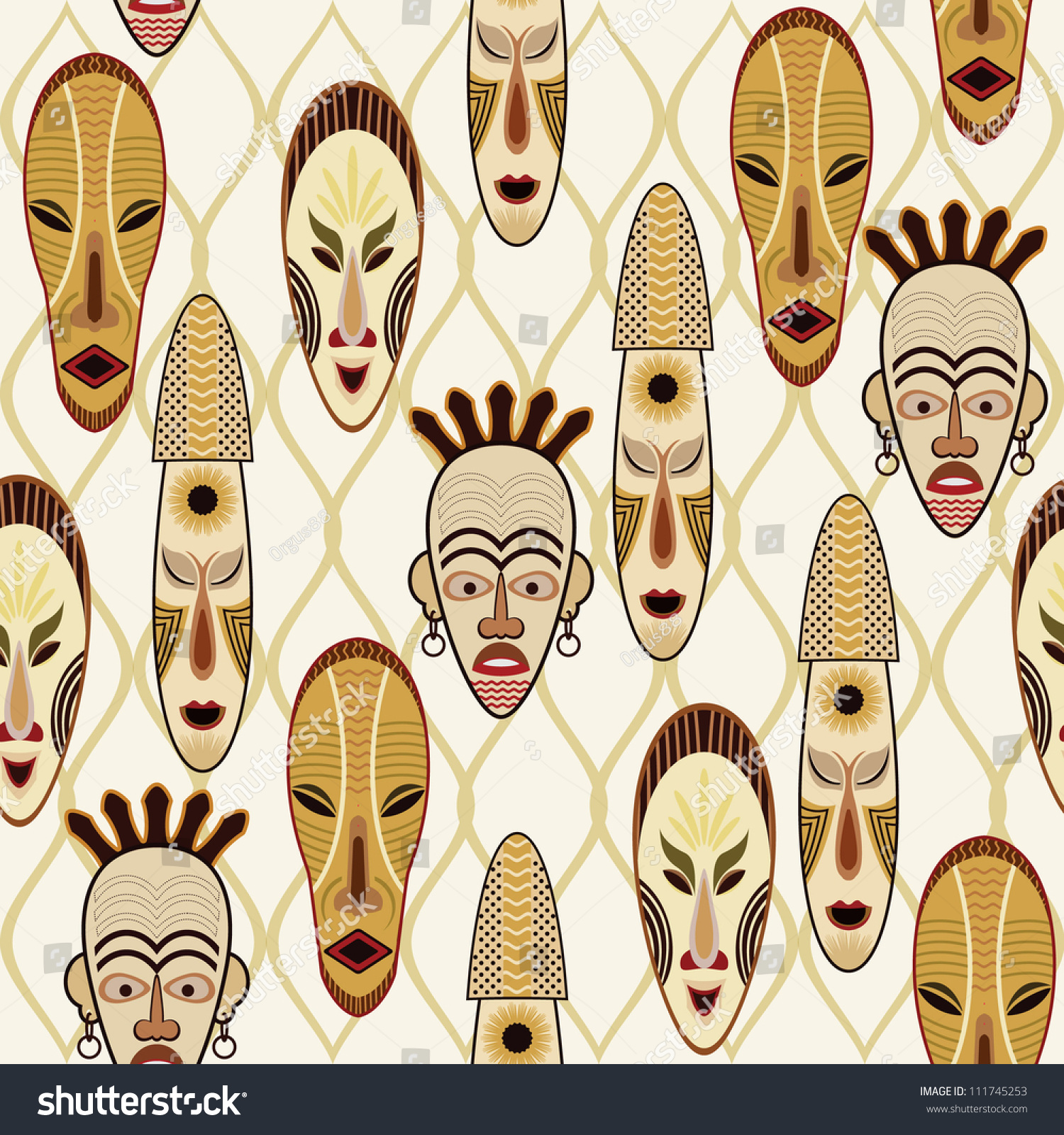 Seamless Pattern With African Mask Stock Vector Illustration 111745253 ...