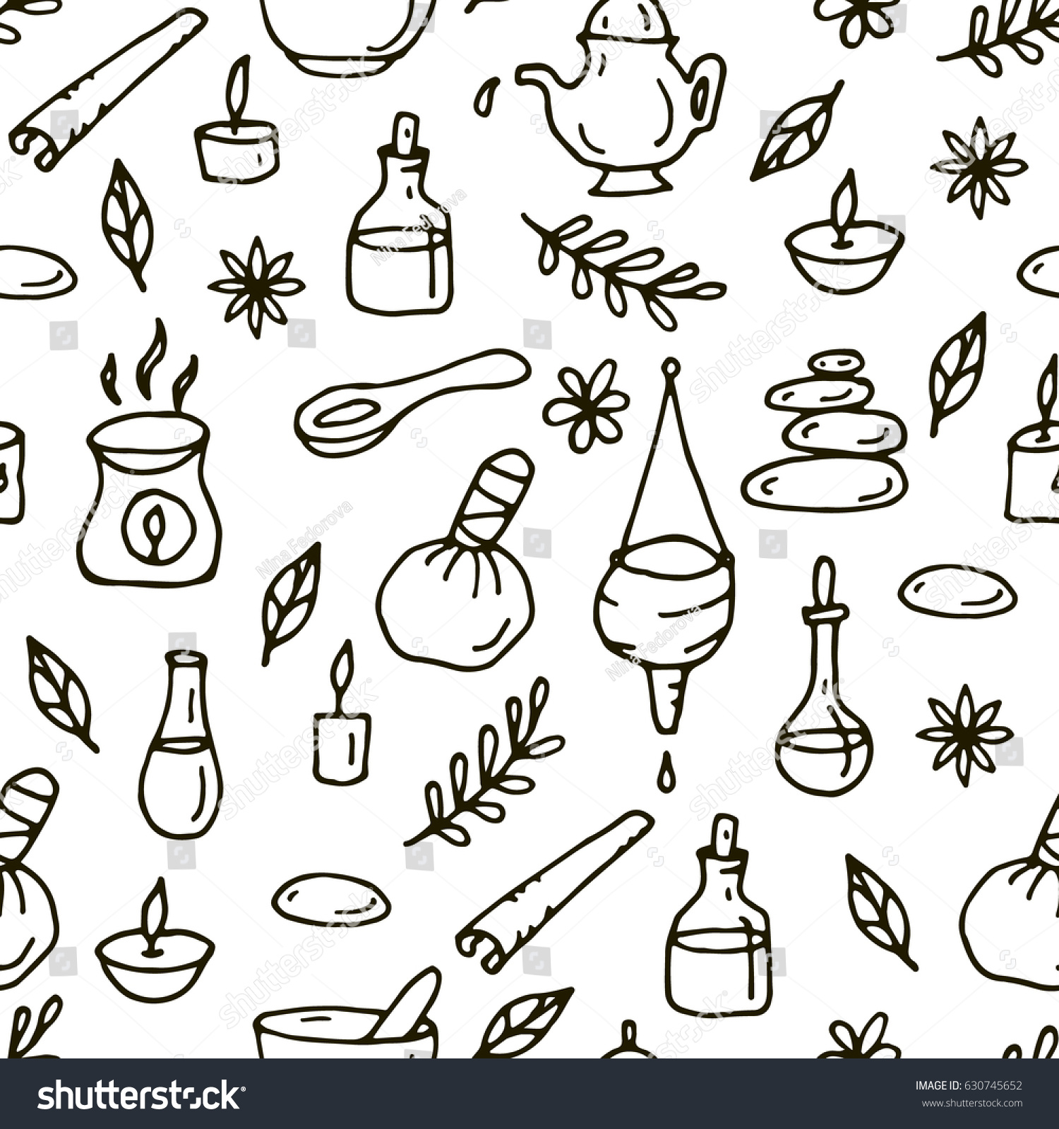 Seamless Pattern Ayurvedic Objectshand Drawn Vector Stock Vector ...
