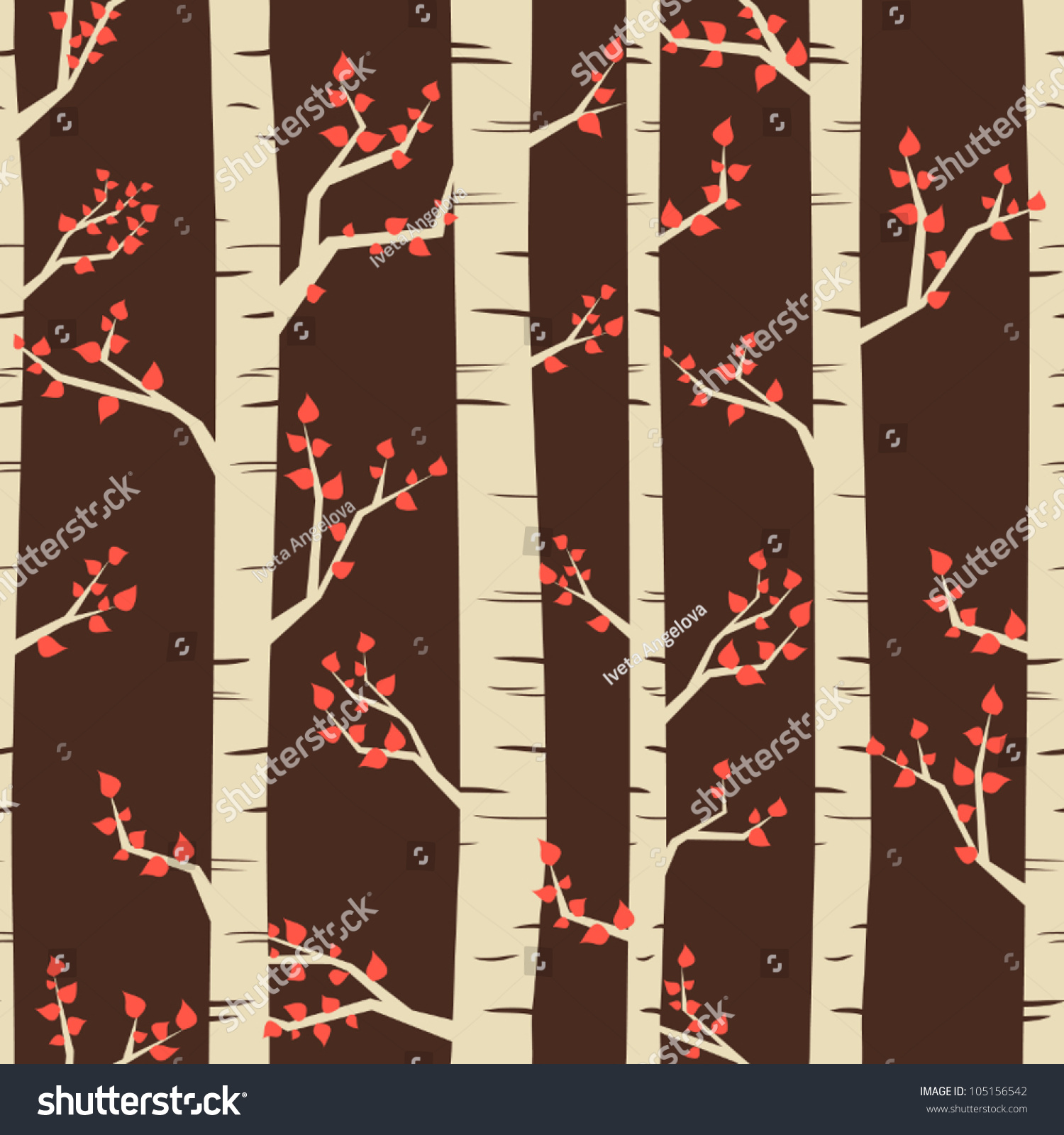 Seamless Pattern Birch Trees Autumn Stock Vector (Royalty Free) 105156542