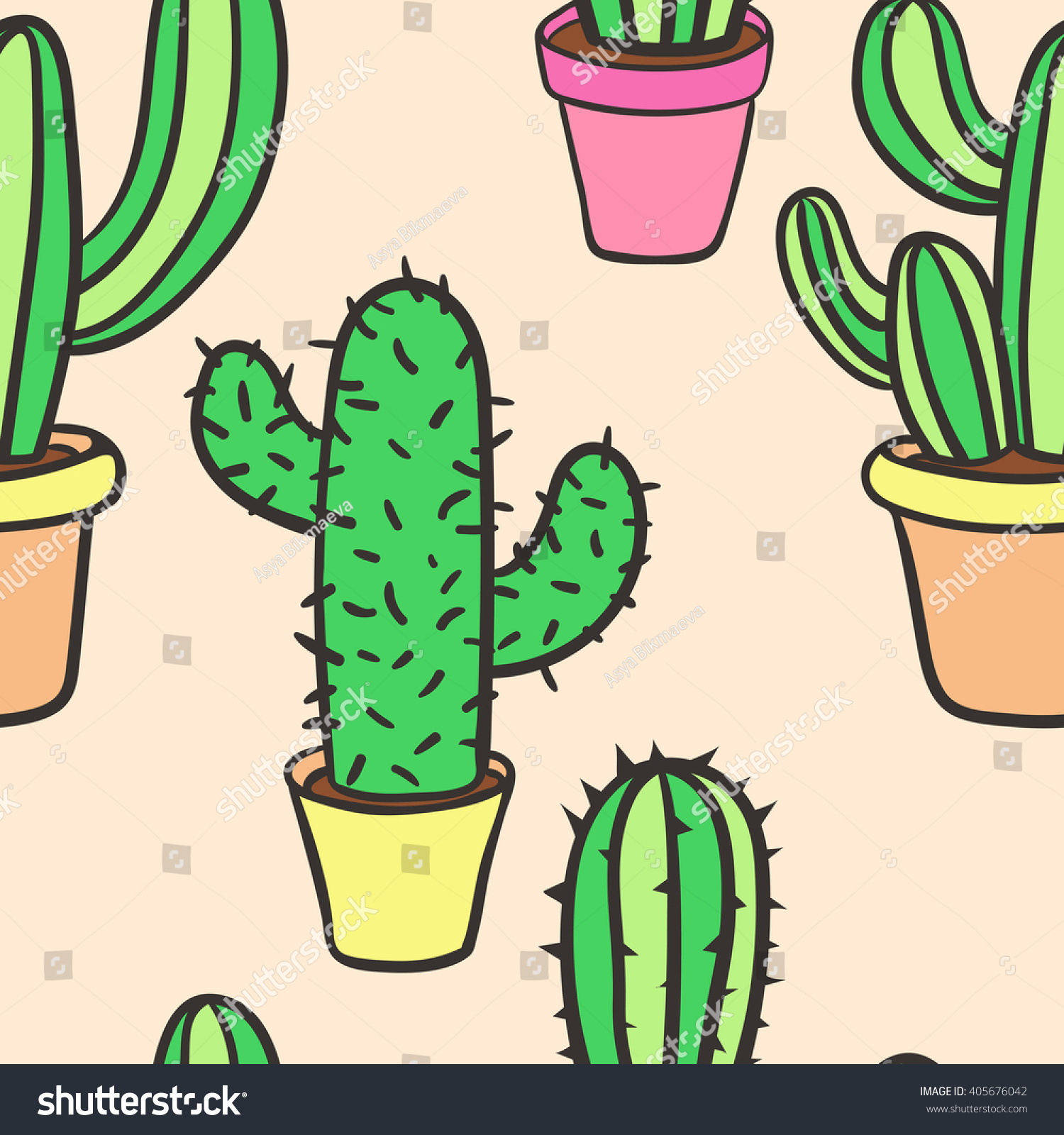 Seamless Pattern Cactus Cute Cartoon Cactus Stock Vector (Royalty Free ...