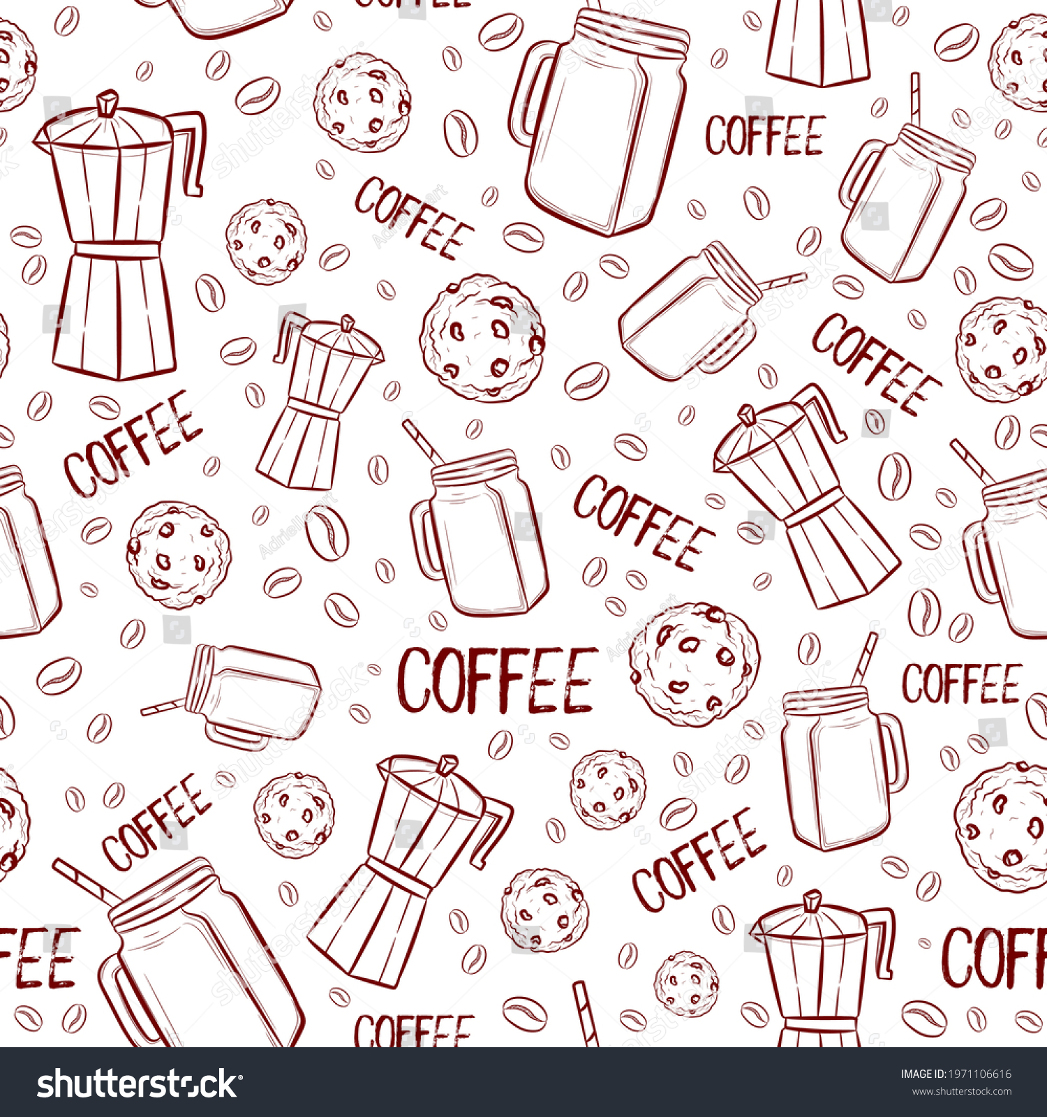Seamless Pattern Cafeteria Brown Elements Repetitive Stock Vector ...