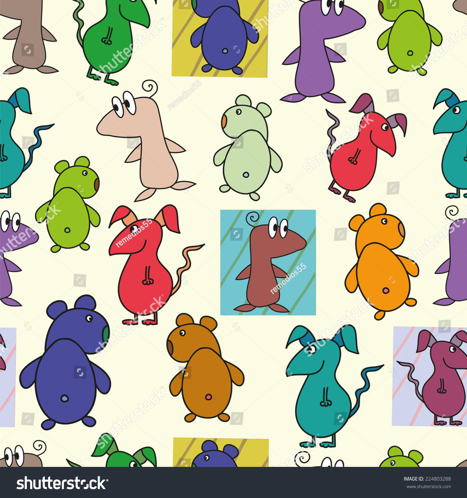 Seamless Pattern With Cartoon Characters Stock Vector Illustration ...