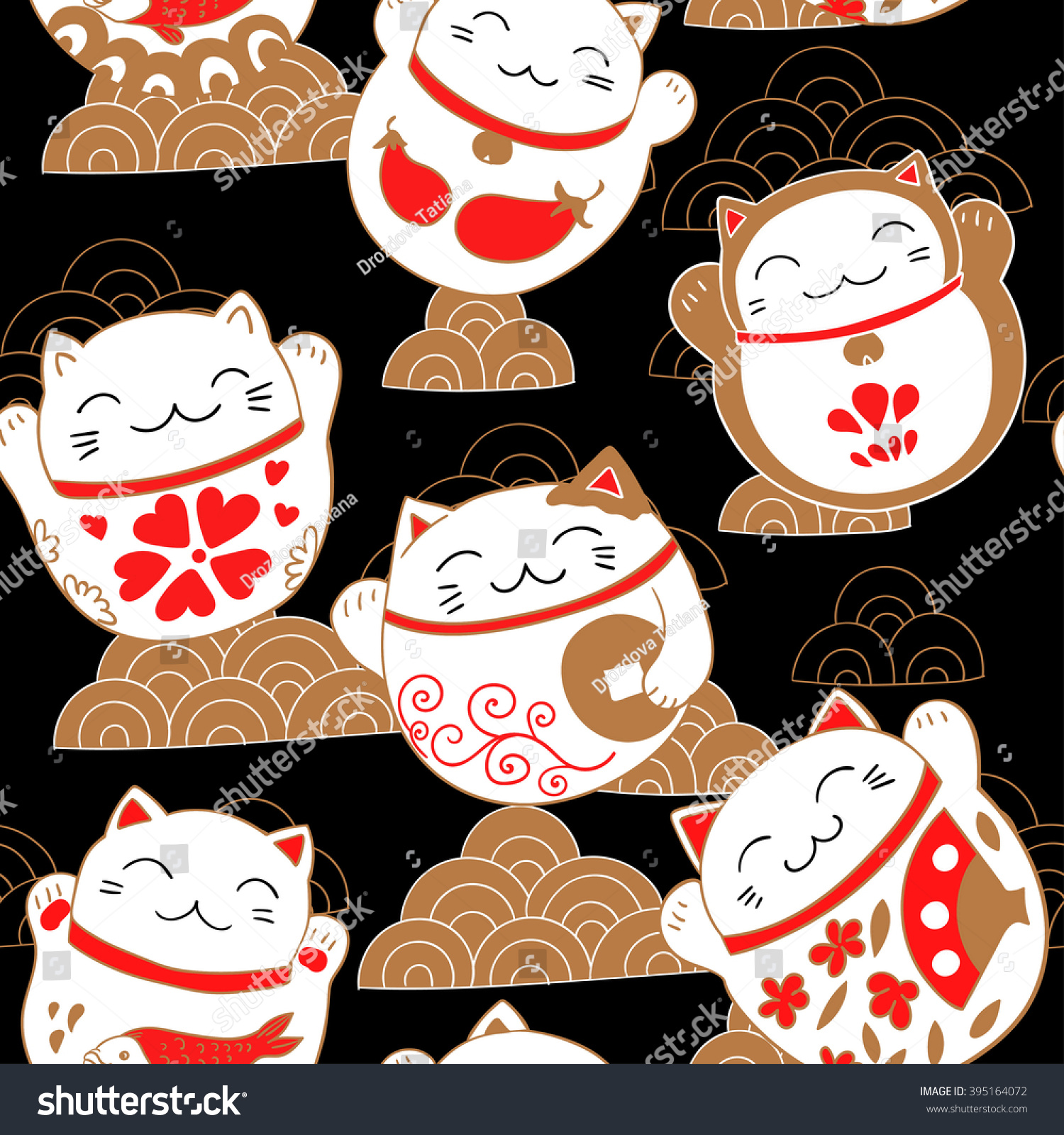 Seamless Pattern Cats Manekineko Vector Illustration Stock Vector ...