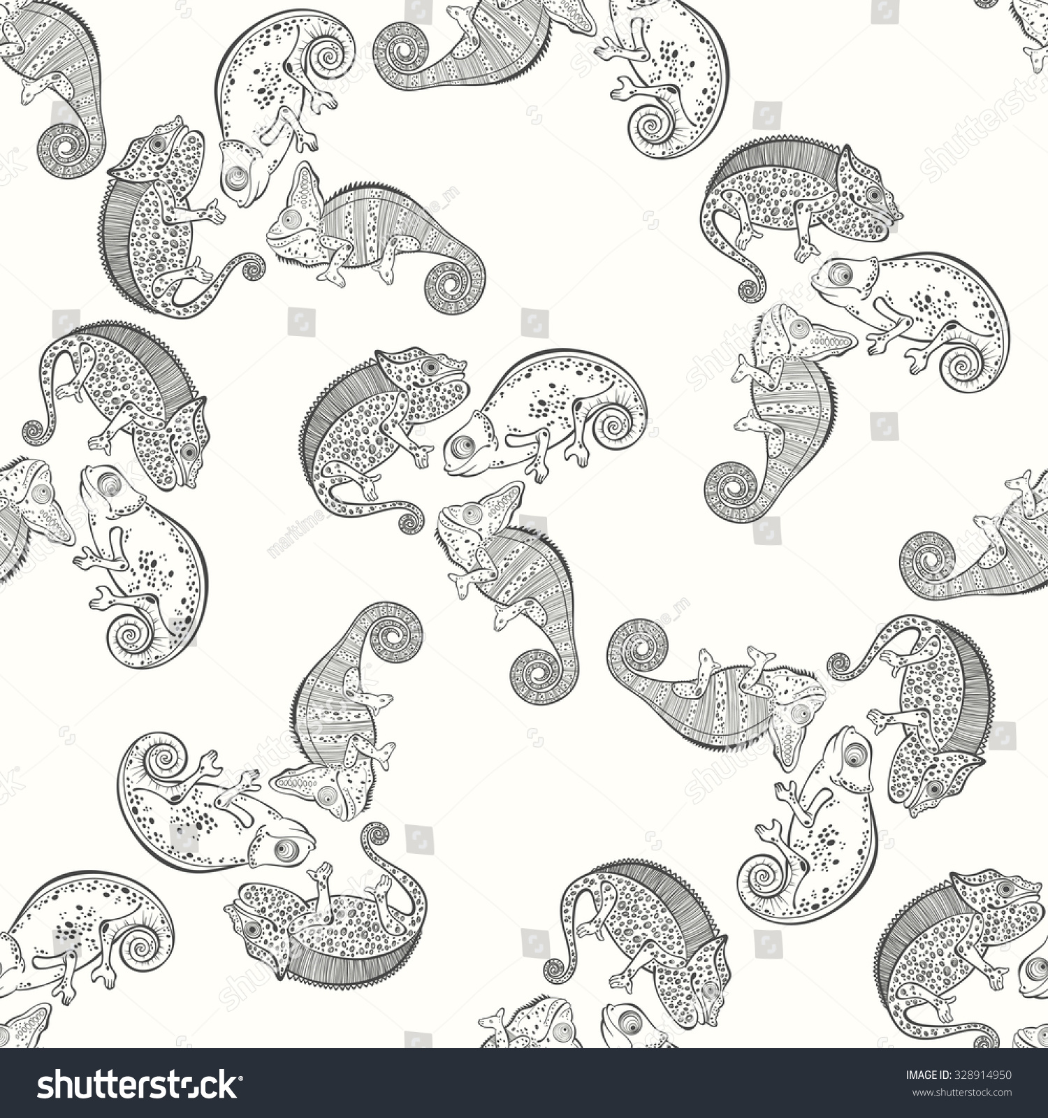 Seamless Pattern Chameleons Black White Vector Stock Vector (Royalty ...