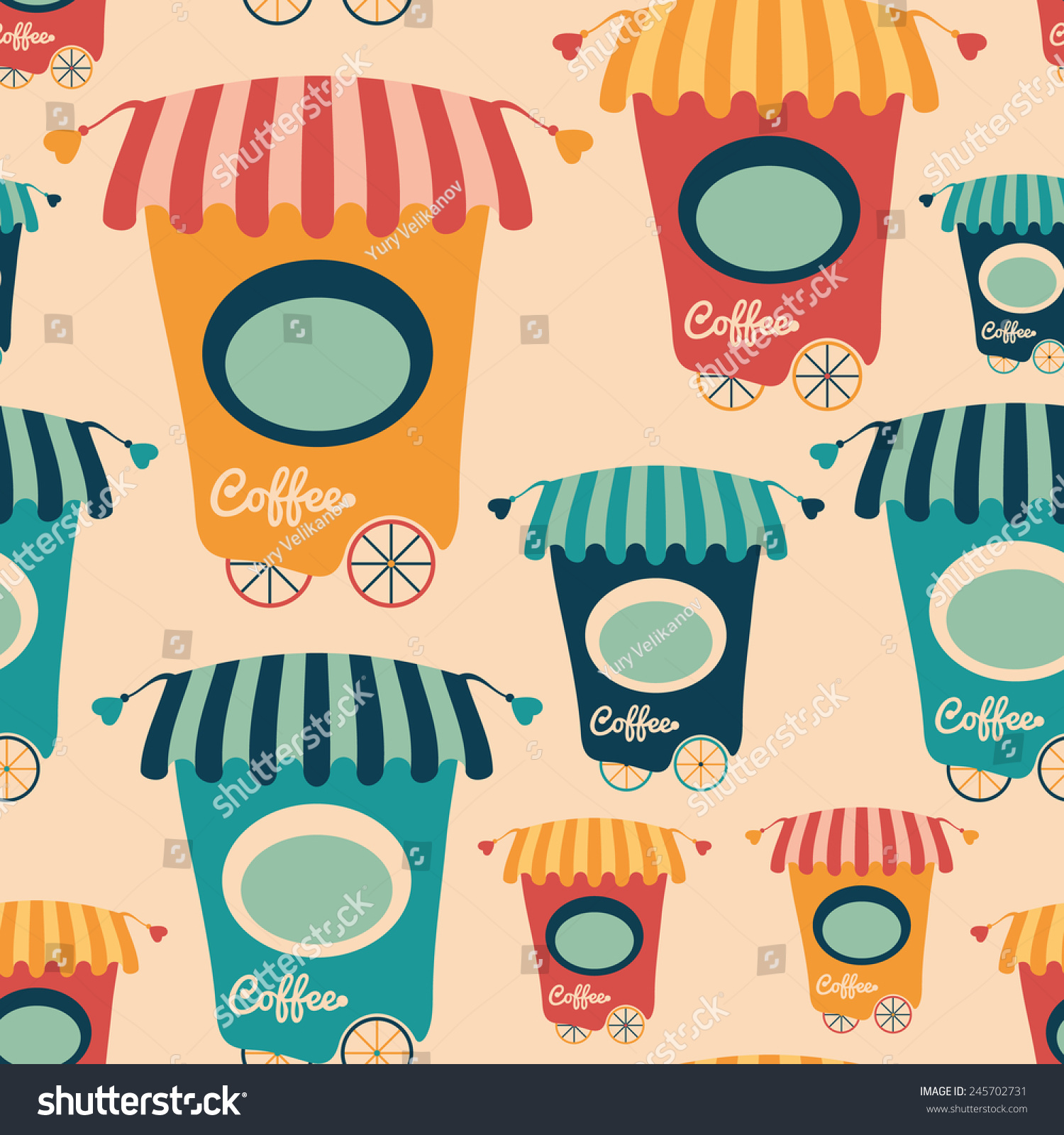 Seamless Pattern Colorful Coffee Shops Stock Vector (Royalty Free ...