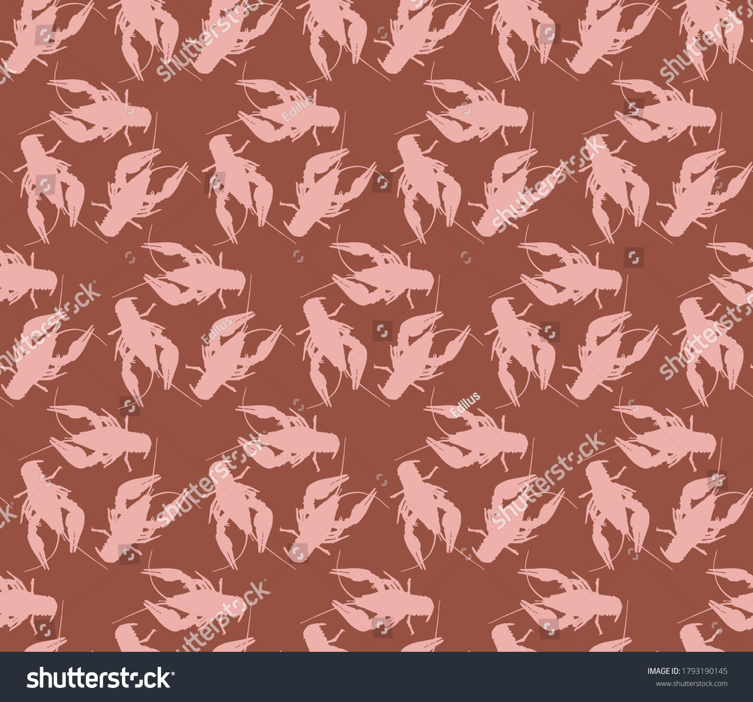 Seamless Pattern Crayfish Endless Crawfish Background Stock Vector ...