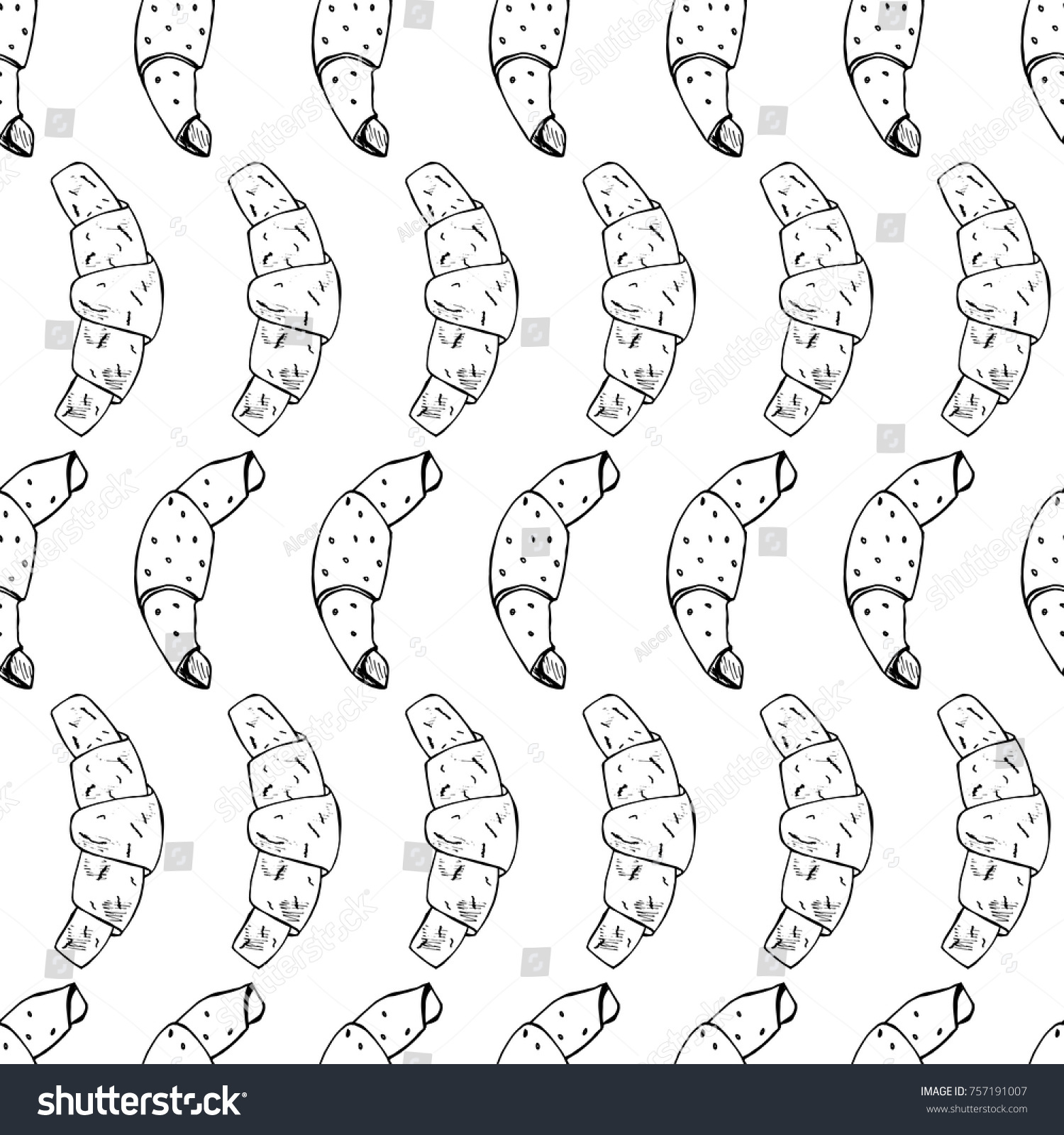 Seamless Pattern Croissant Hand Drawing Vector Stock Vector (Royalty ...