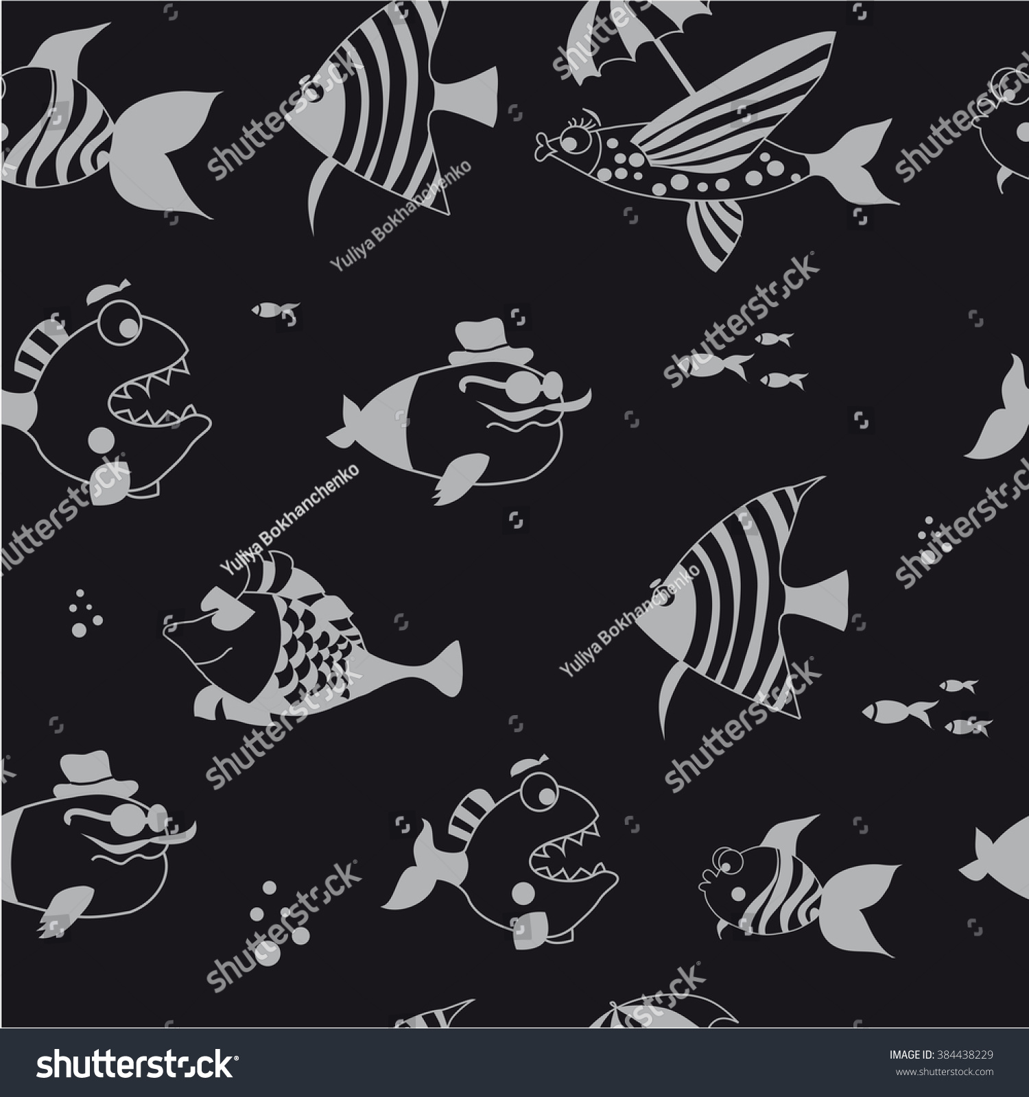 Seamless Pattern Cute Fish Black White Stock Vector (Royalty Free ...