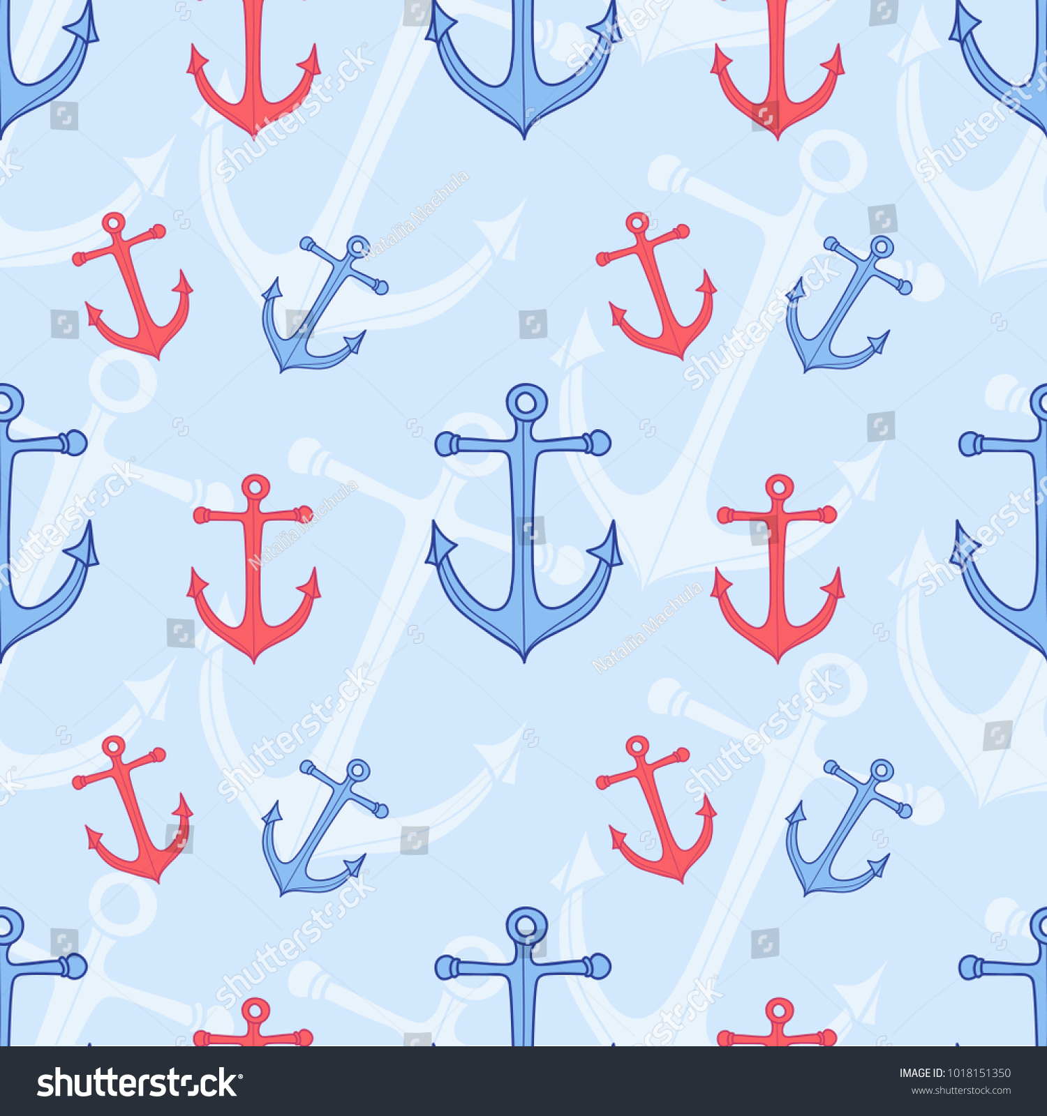 Seamless Pattern Cute Hand Drawn Anchors Stock Vector (Royalty Free ...