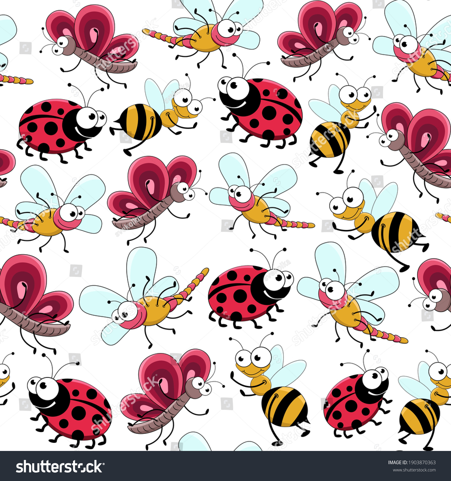 Seamless Pattern Cute Insects Children Pattern Stock Vector (Royalty ...