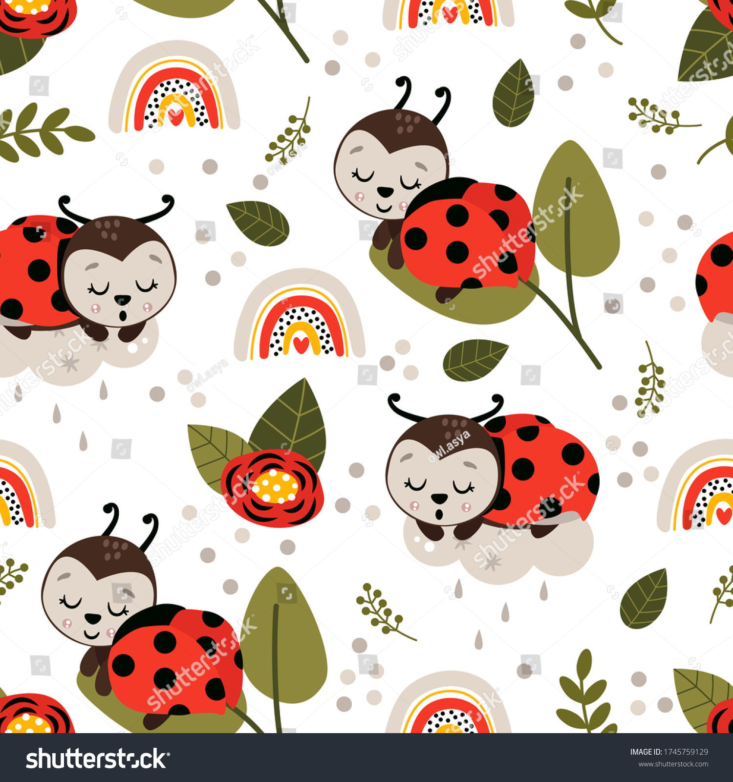 Seamless Pattern Cute Ladybug On Cloud Stock Vector (Royalty Free ...