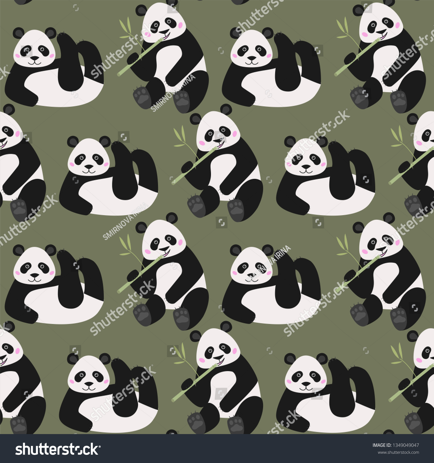 Seamless Pattern Cute Pandas Vector Wallpaper Stock Vector (Royalty Free) 1349049047