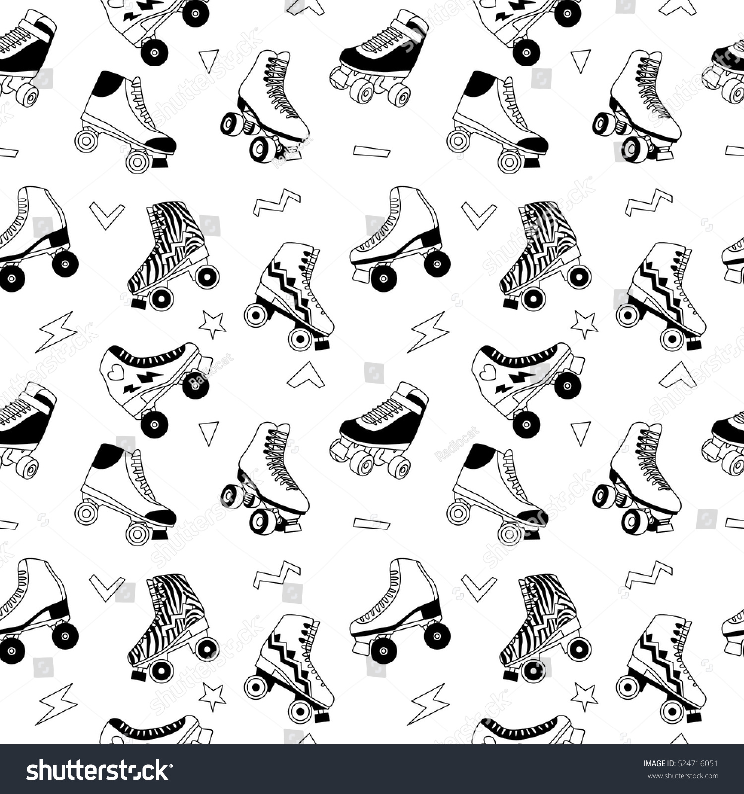 Seamless Pattern Cute Retro Roller Skates Stock Vector 524716051 ...