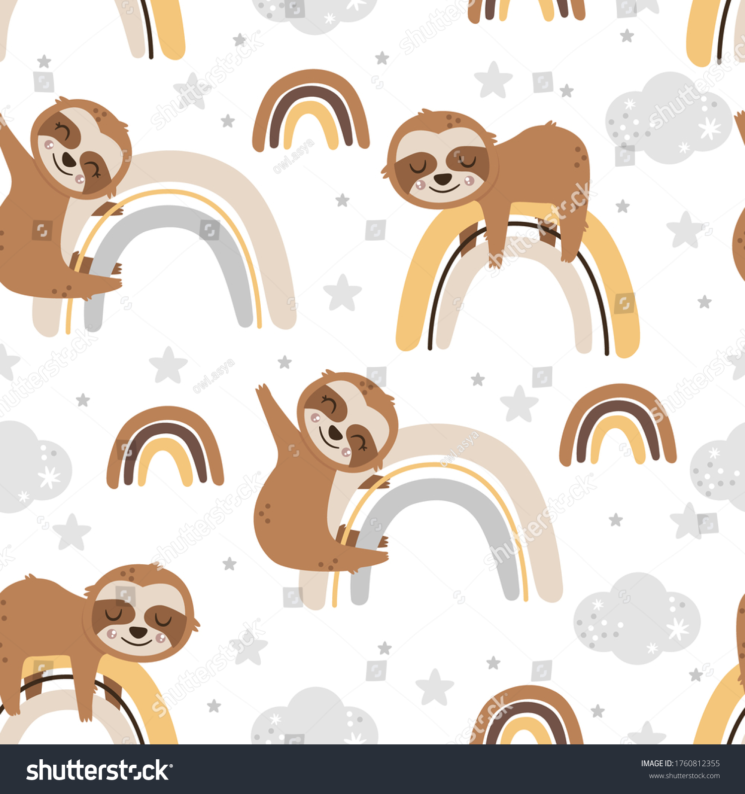 Seamless Pattern Cute Sloth Rainbow Vector Stock Vector (Royalty Free ...