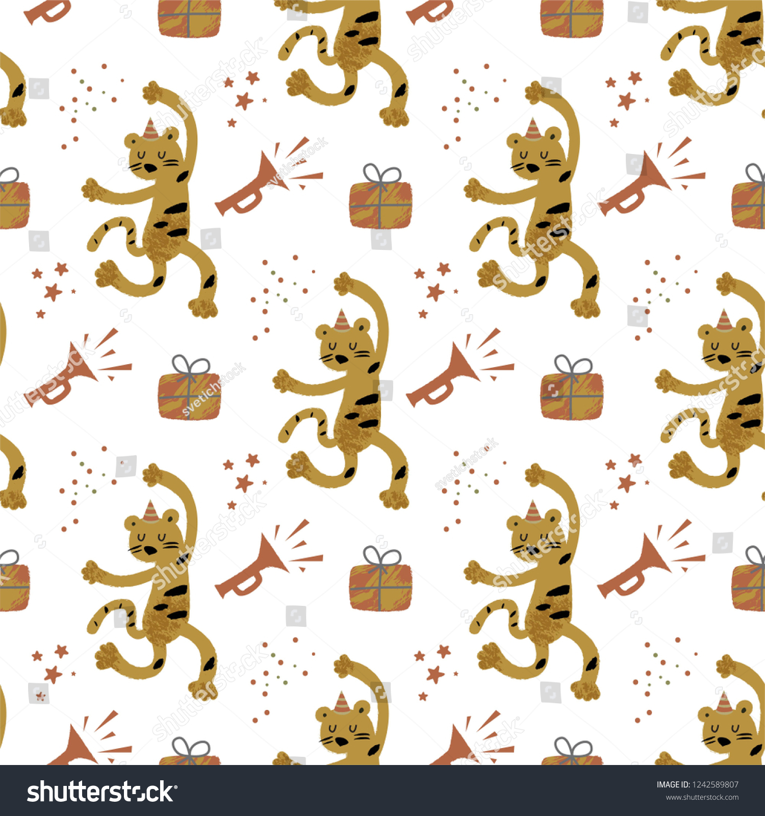 Seamless Pattern Dancing Monkey Gift Box Stock Vector (Royalty Free ...