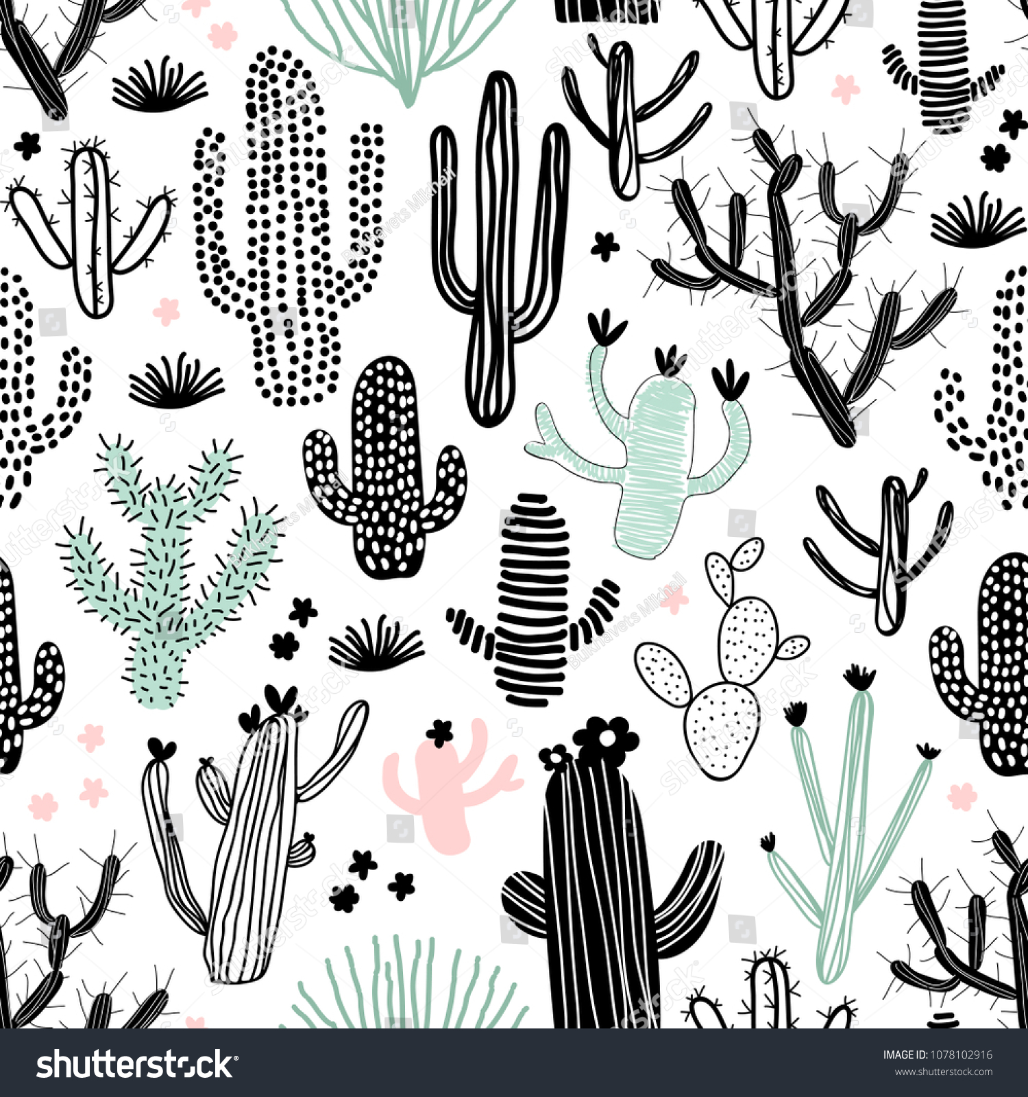 Seamless Pattern Different Cacti Perfect Fabric Stock Vector (Royalty ...