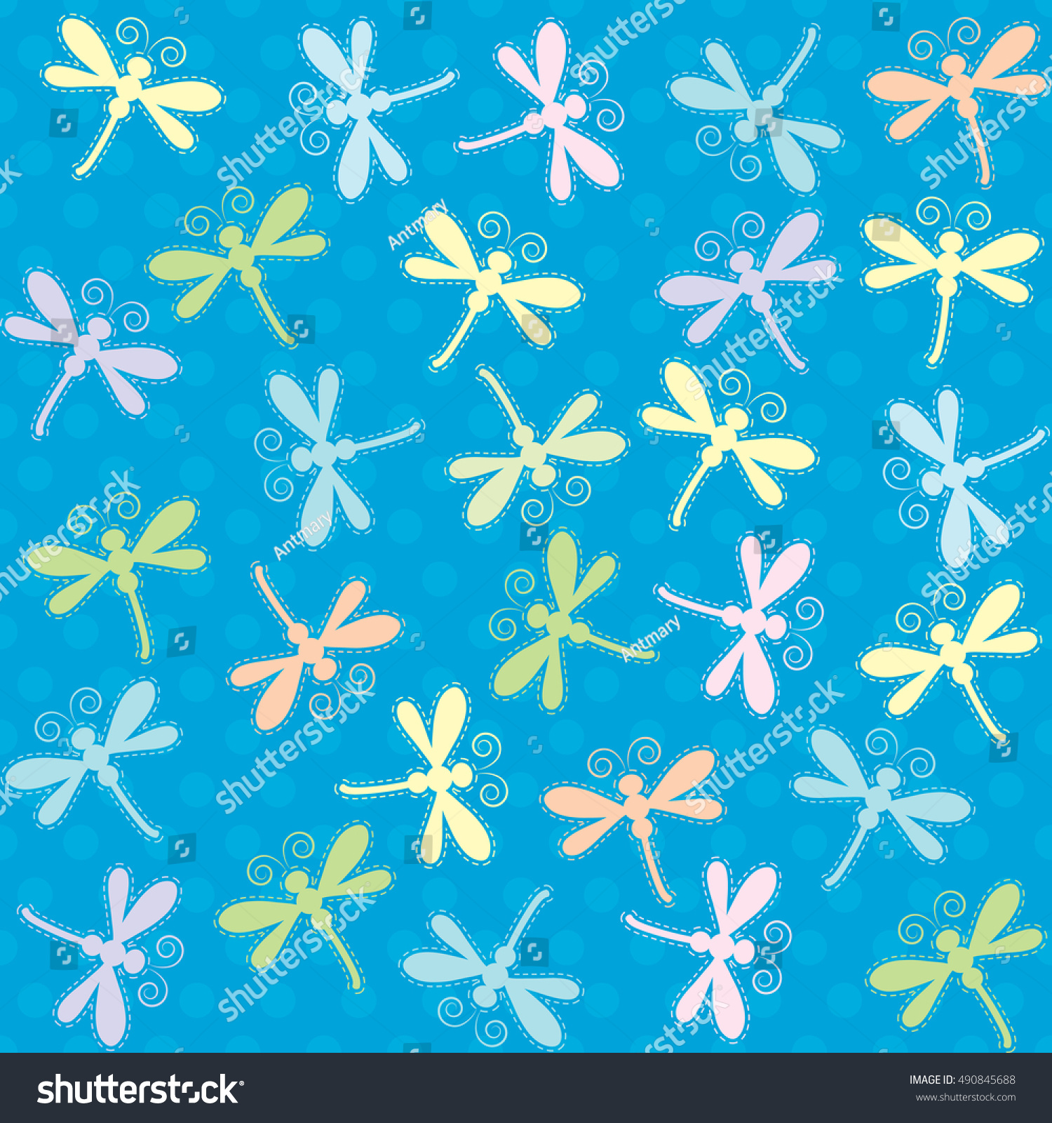 Seamless Pattern Dragonflies Stock Vector (Royalty Free) 490845688