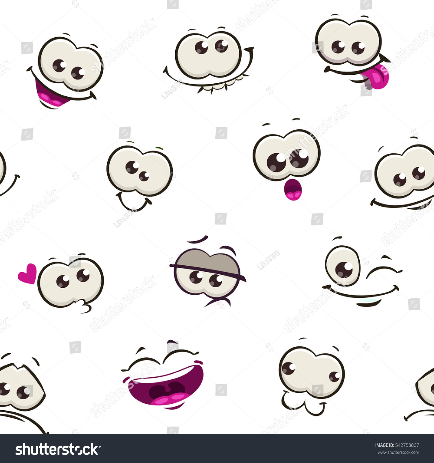 Seamless Pattern Funny Cartoon Comic Faces Stock Vector 542758867 ...