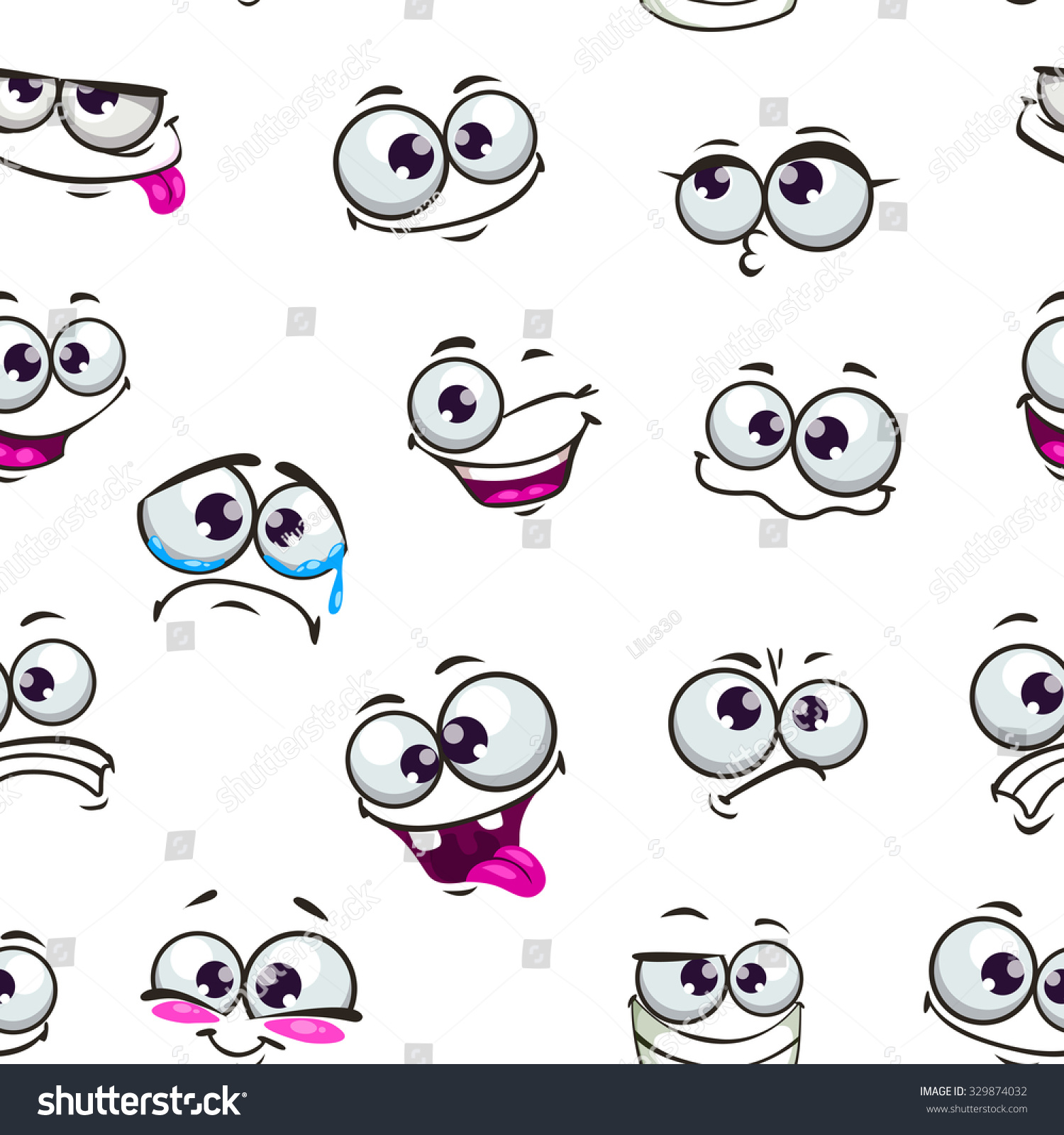 Seamless Pattern Funny Cartoon Emoticons Faces: เวกเตอร์สต็อก (ปลอดค่า ...