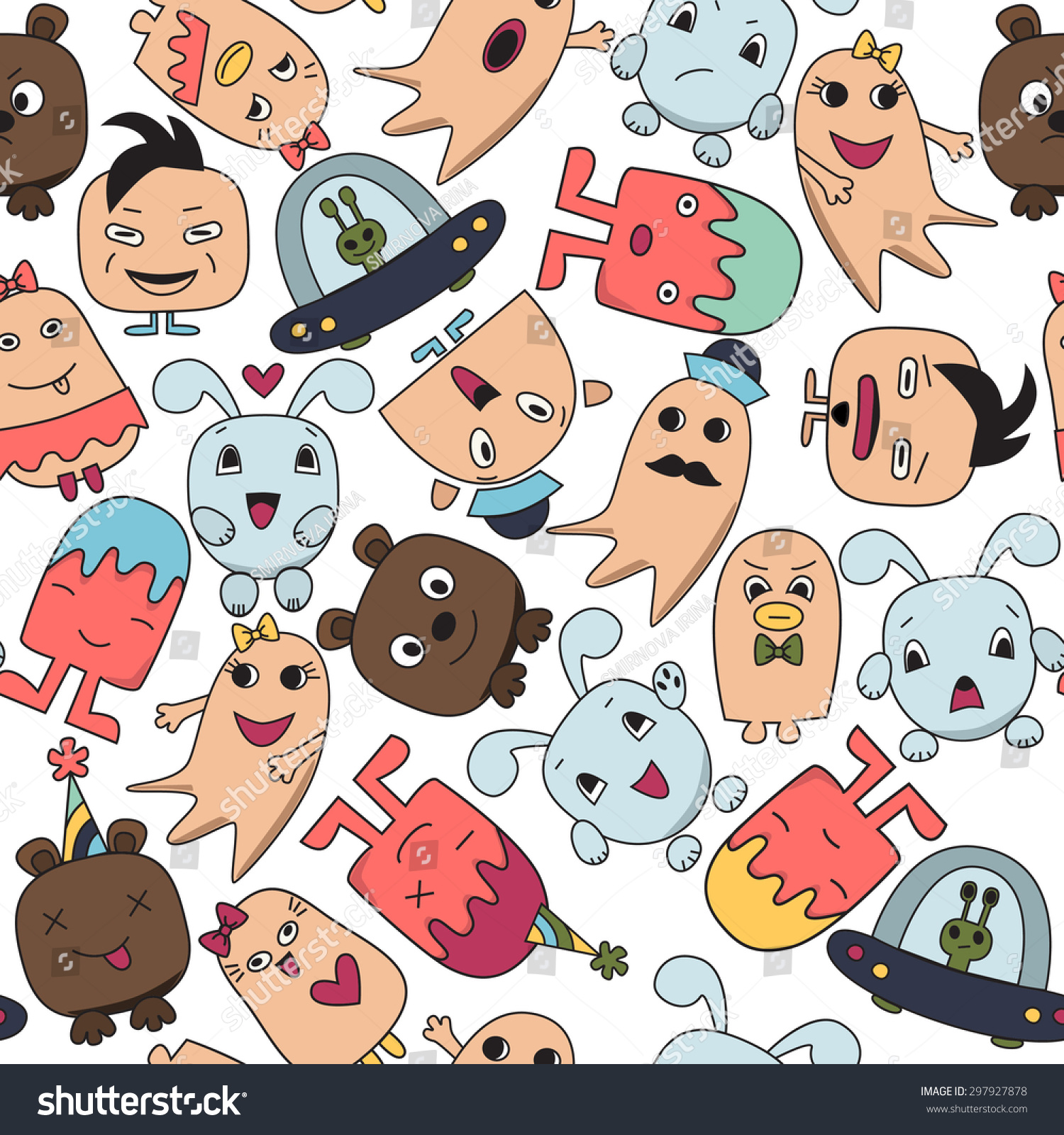 Seamless Pattern Funny Character Faces Stock Vector (Royalty Free ...