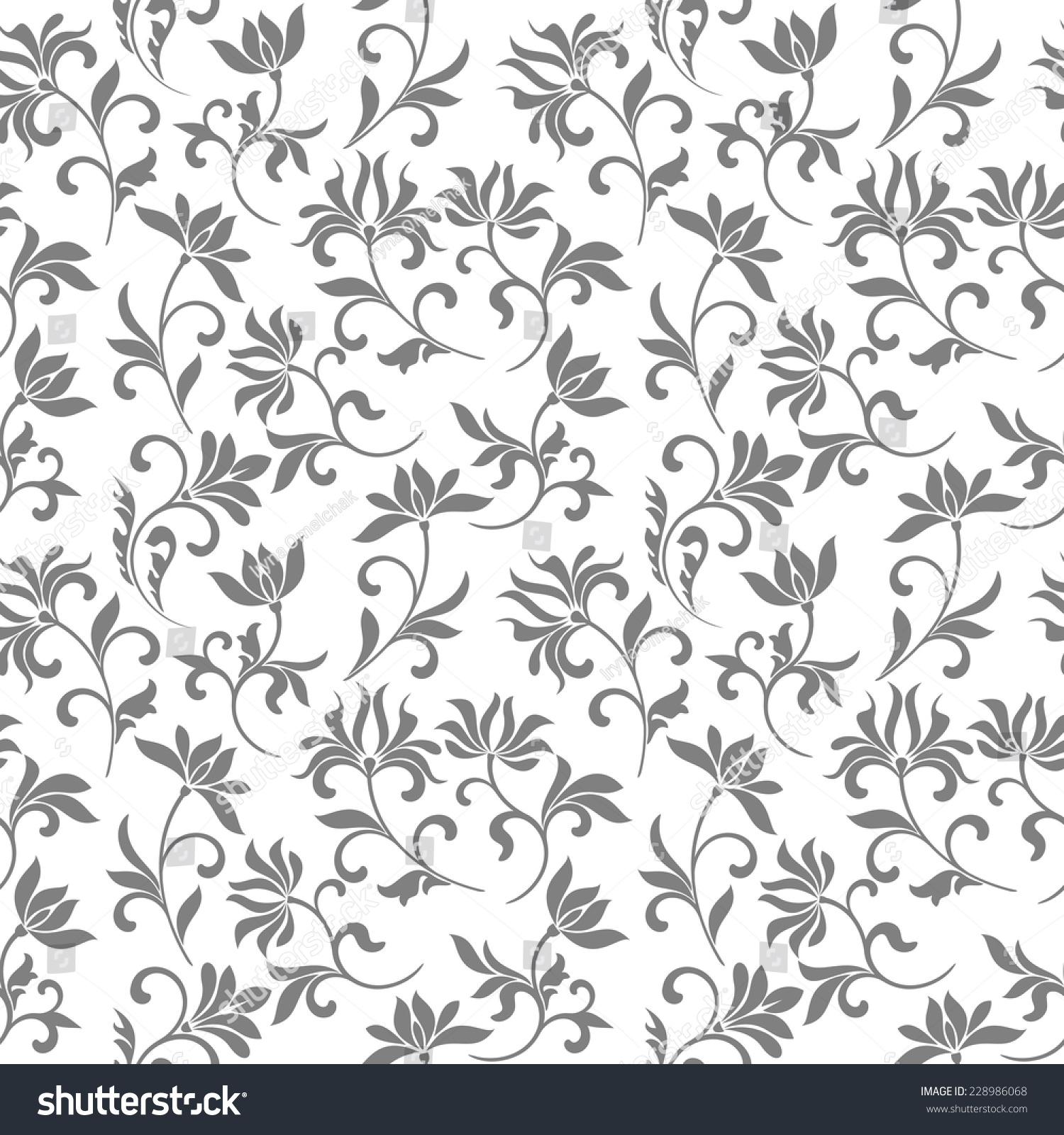 Seamless Pattern Gray Flowers On White Stock Vector 228986068 ...