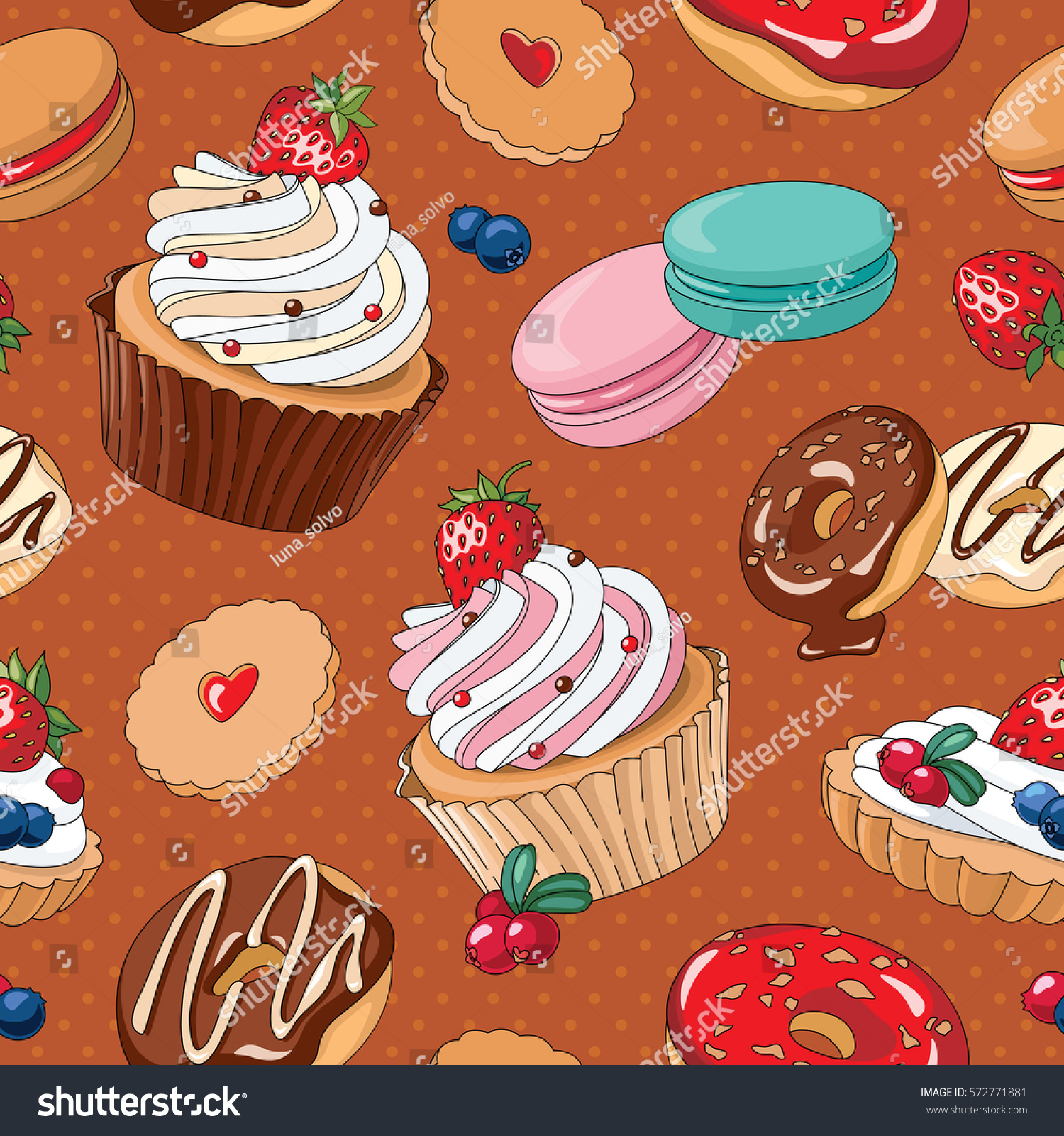 Seamless Pattern Handdrawn Desserts Vector Illustrations Stock Vector ...