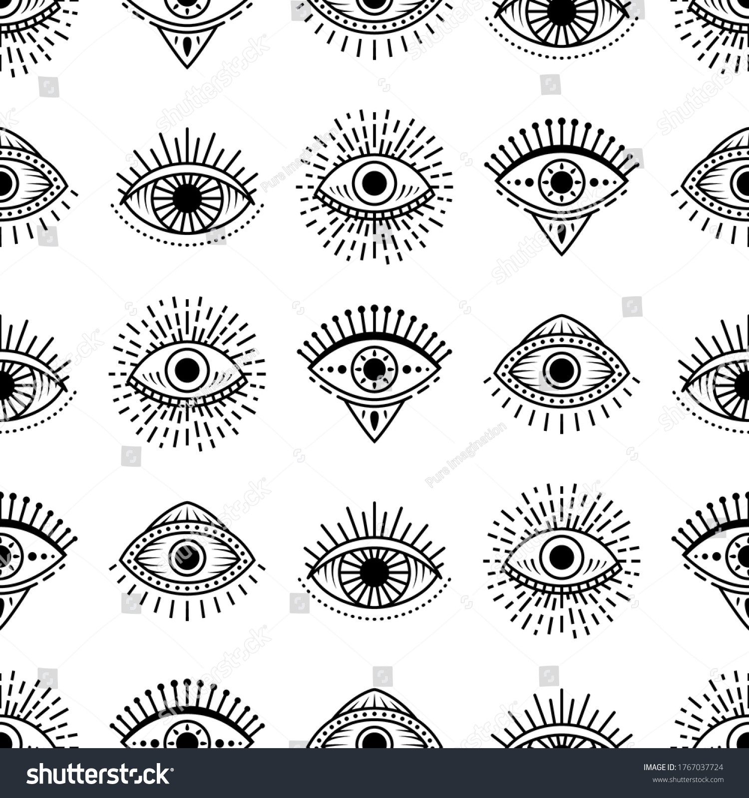 Seamless Pattern Hand Drawn Eye Vector Stock Vector (Royalty Free ...