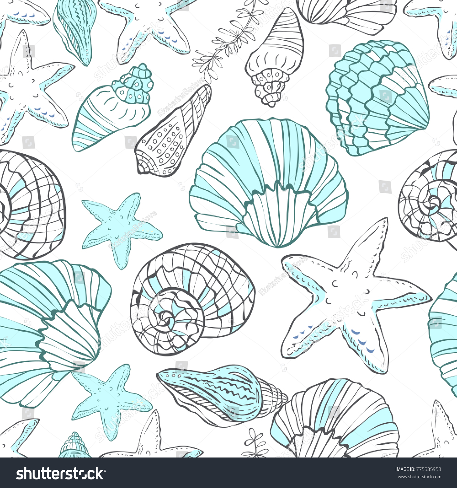 Seamless Pattern Hand Drawn Shells On Stock Vector (Royalty Free ...