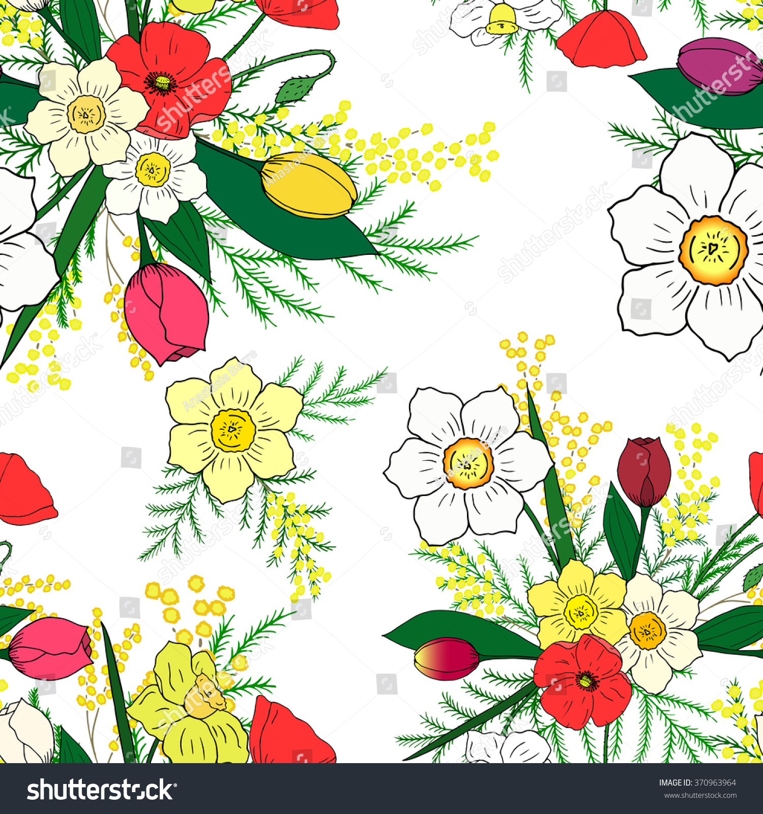 Seamless Pattern Handdrawn Spring Flowers No Stock Vector (Royalty Free ...