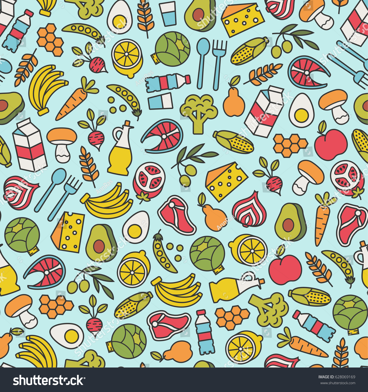 Seamless Pattern Healthy Food Designs Elements Stock Vector (Royalty ...