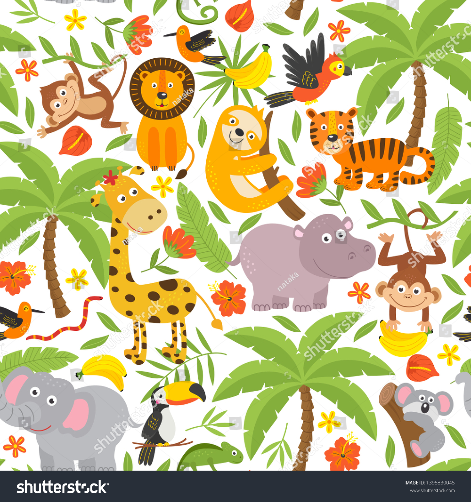 Seamless Pattern Jungle Animals Vector Illustration Stock Vector ...