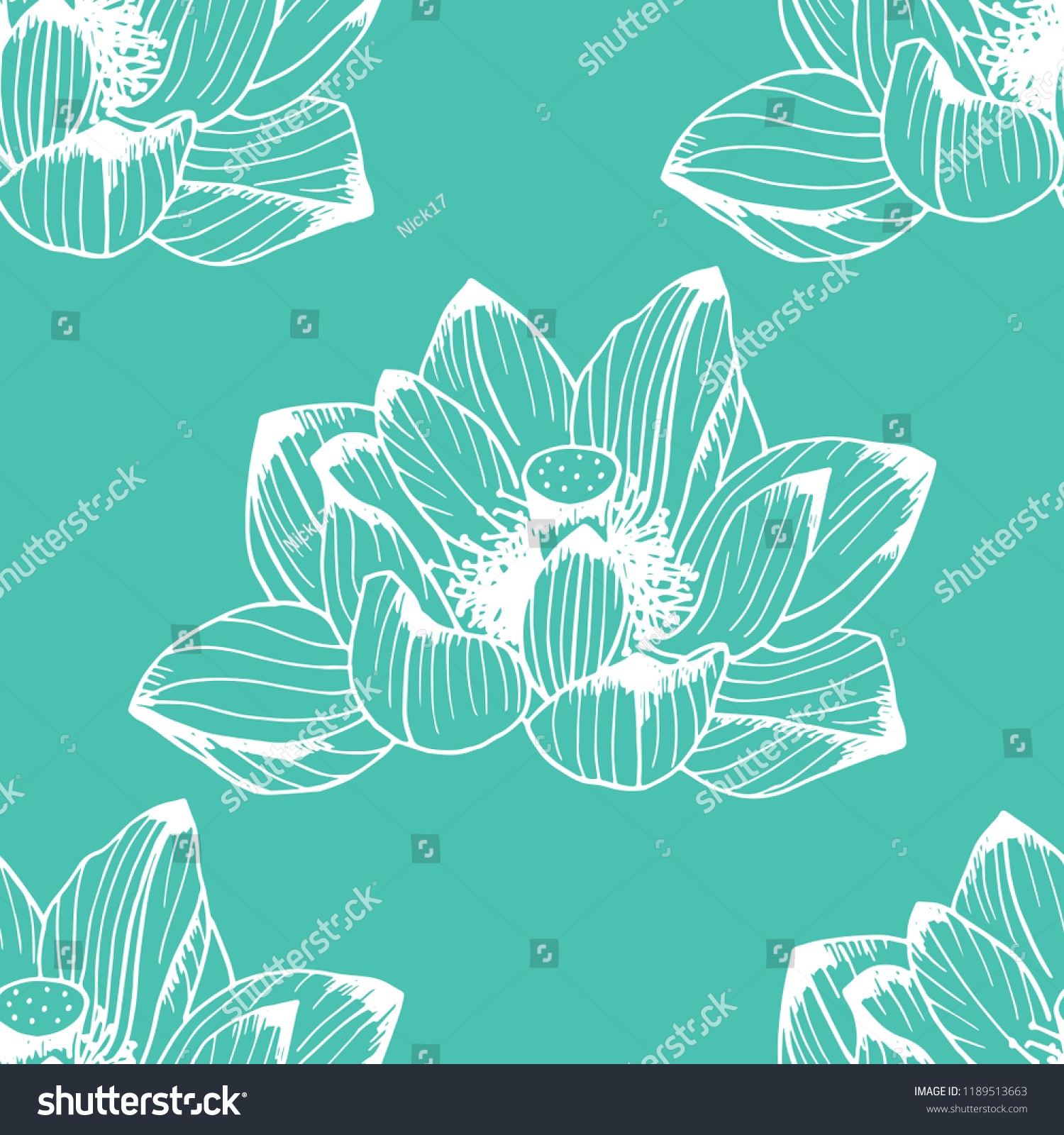 Seamless Pattern Lotus Flower Stock Vector (Royalty Free) 1189513663 ...